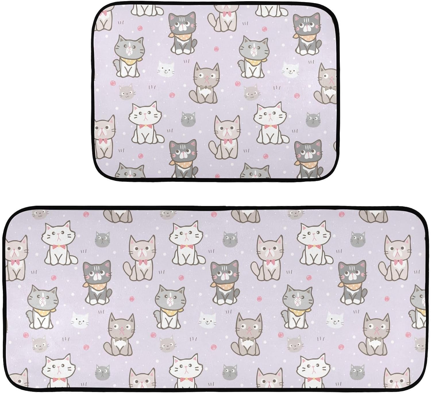 Cartoon Cat Violet Kitchen Rug Mats 2PCS Non Slip 47" x 20" + 28" x 20 ...