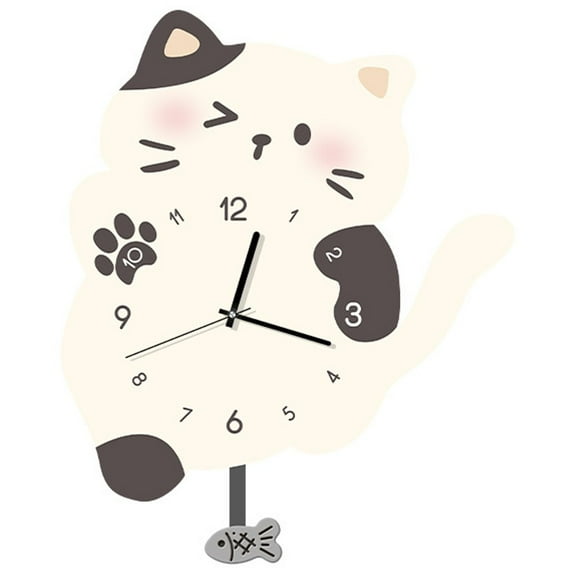Cartoon Cat Wall Clock Decorative Clock 12 Hour Display Silent Wall ...