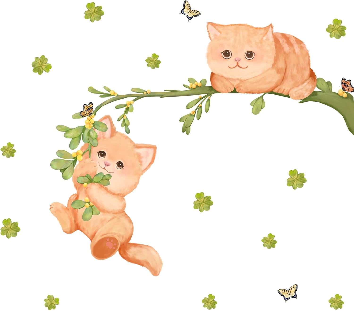 Cartoon Cat Wall Decals Cute Cat On The Tree Branches Wall Stickers ...