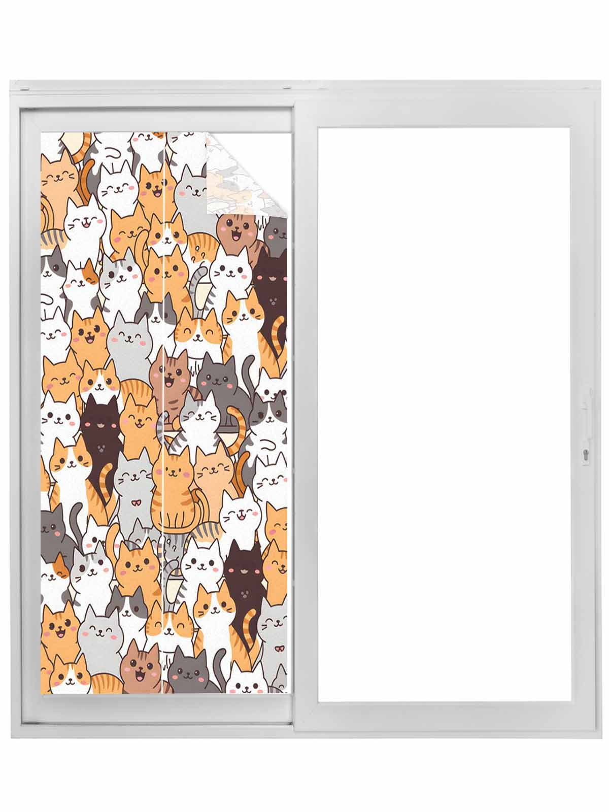 Cartoon Cat Window Privacy Film Stained Glass Window Film Decorative ...