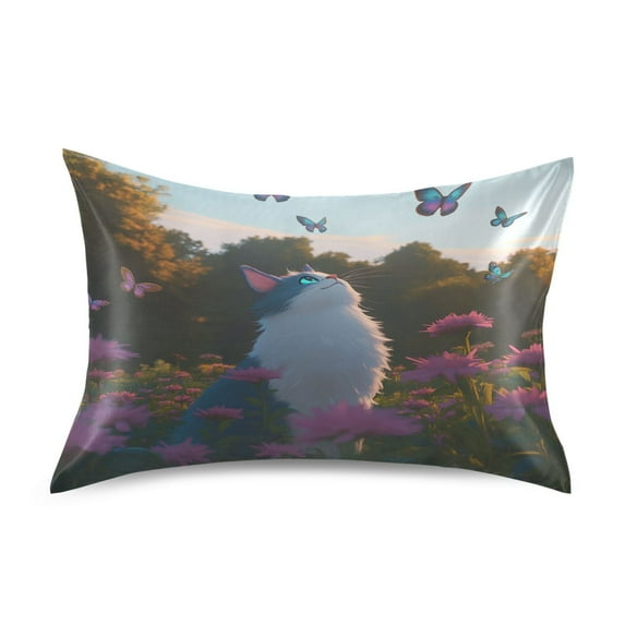 Cartoon Cat and Butterflies Pillowcase Standard Size Luxury Silky Soft ...
