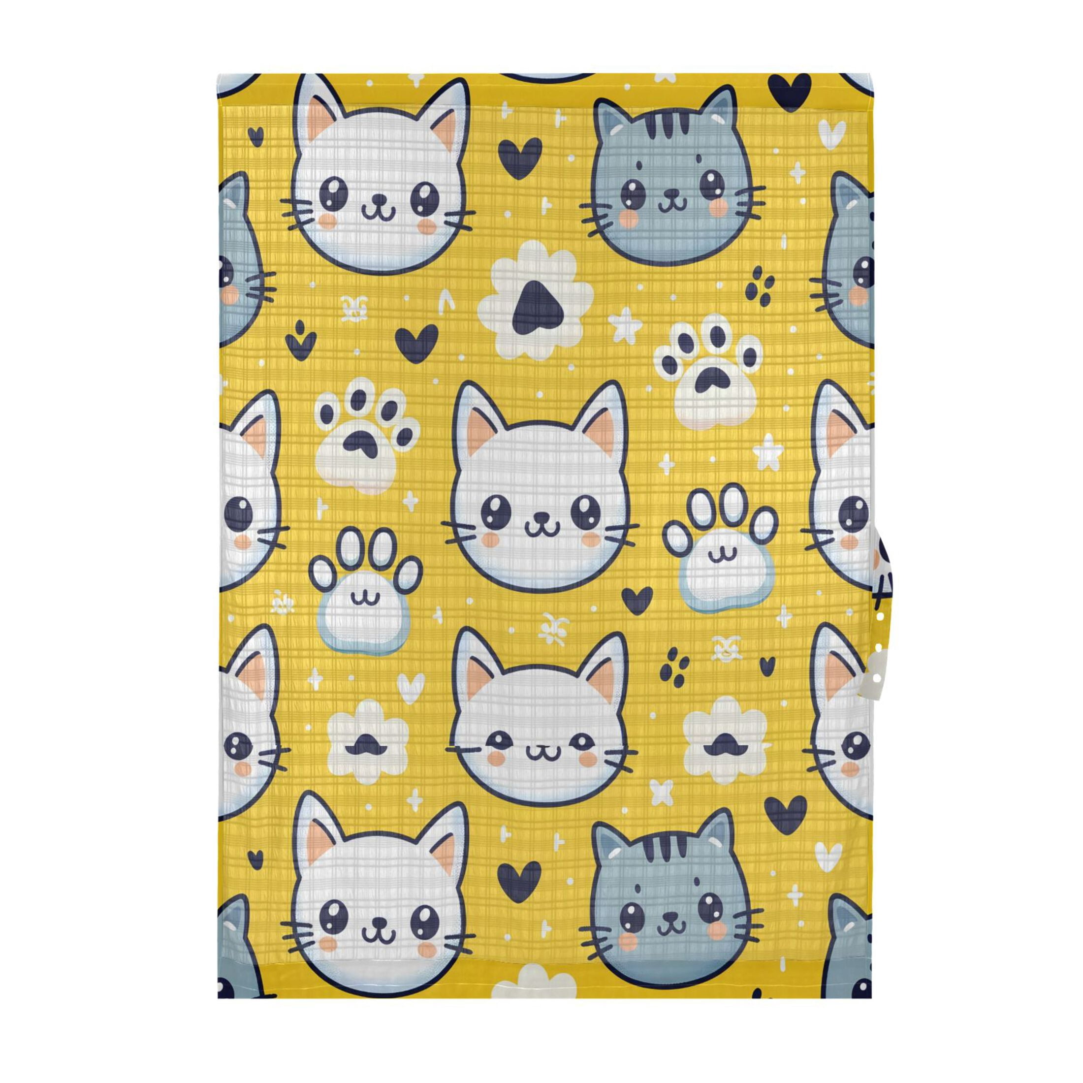 Cartoon Cat and Paw Door Curtain Sheer Privacy Light Filtering Window ...