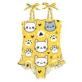 Cartoon Cat and Paw Girls' One-Piece Swimsuit Bowknot Tie Shoulder ...