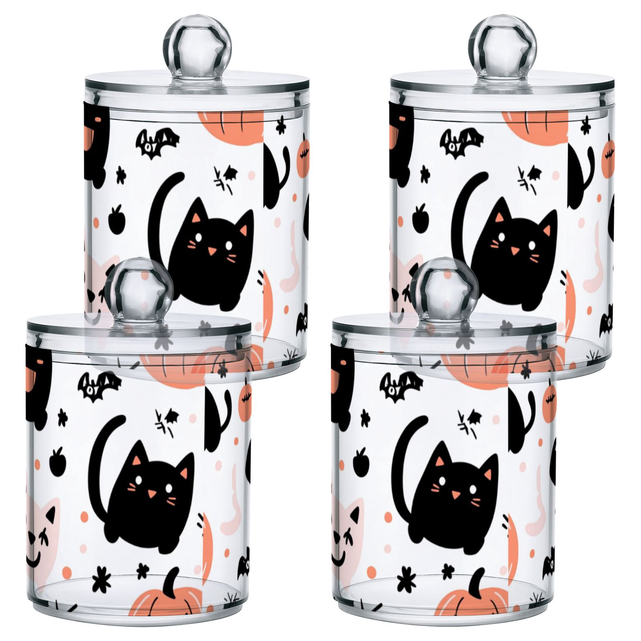 Cartoon Cat and Pumpkin Bathroom Canisters Set of 4 Translucent Plastic ...