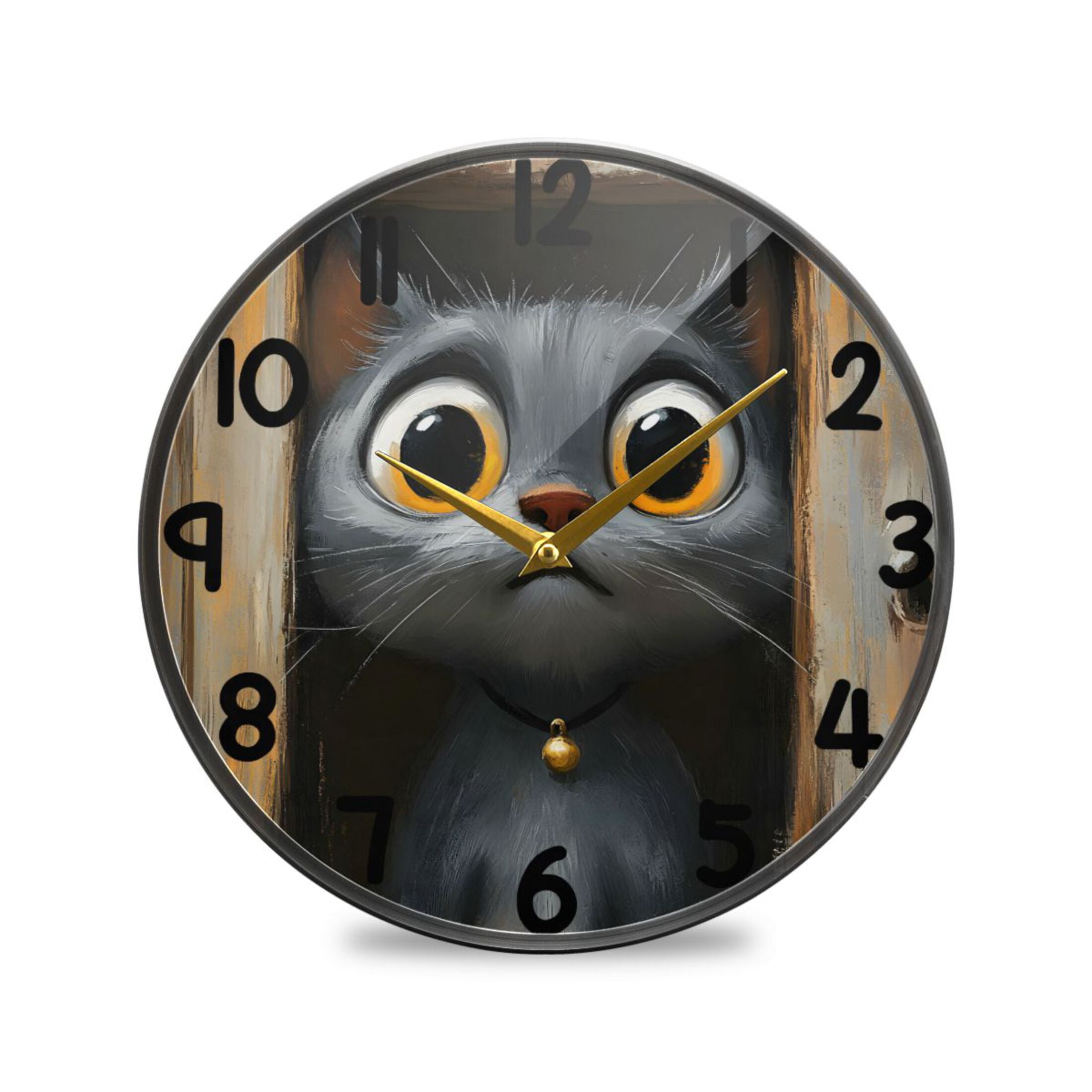 Cartoon Cat with Big Eyes Round Acrylic Wall Clock Silent Battery ...