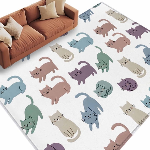 Cartoon Cats Area Rug 5x7 Washable Rug Non Slip Modern Cute Cats ...