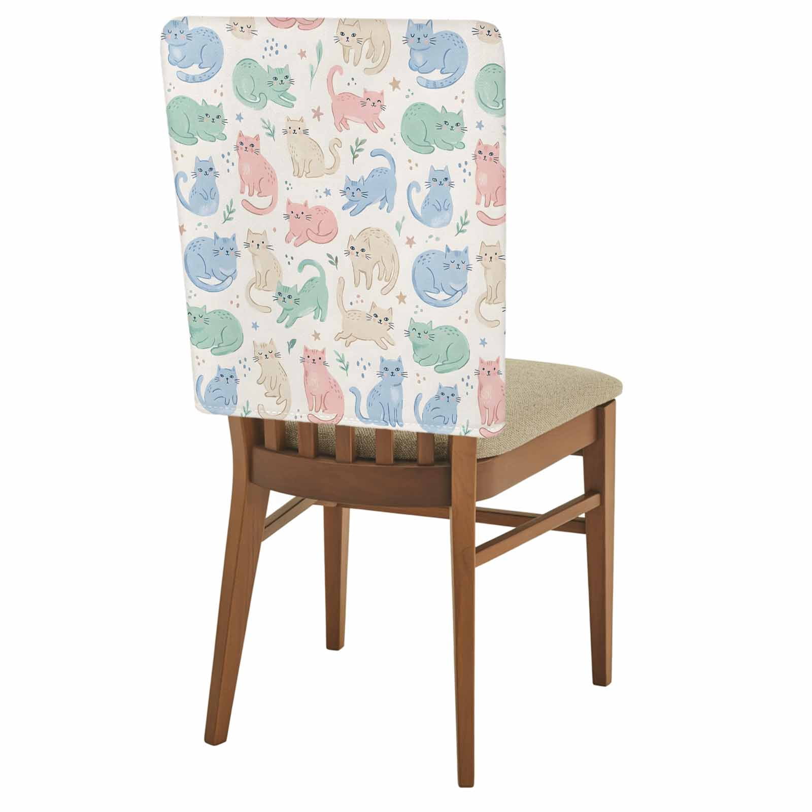 Cartoon Cats Chair Covers Set of 2 Pink Blue Green Cat Animals Abstract ...