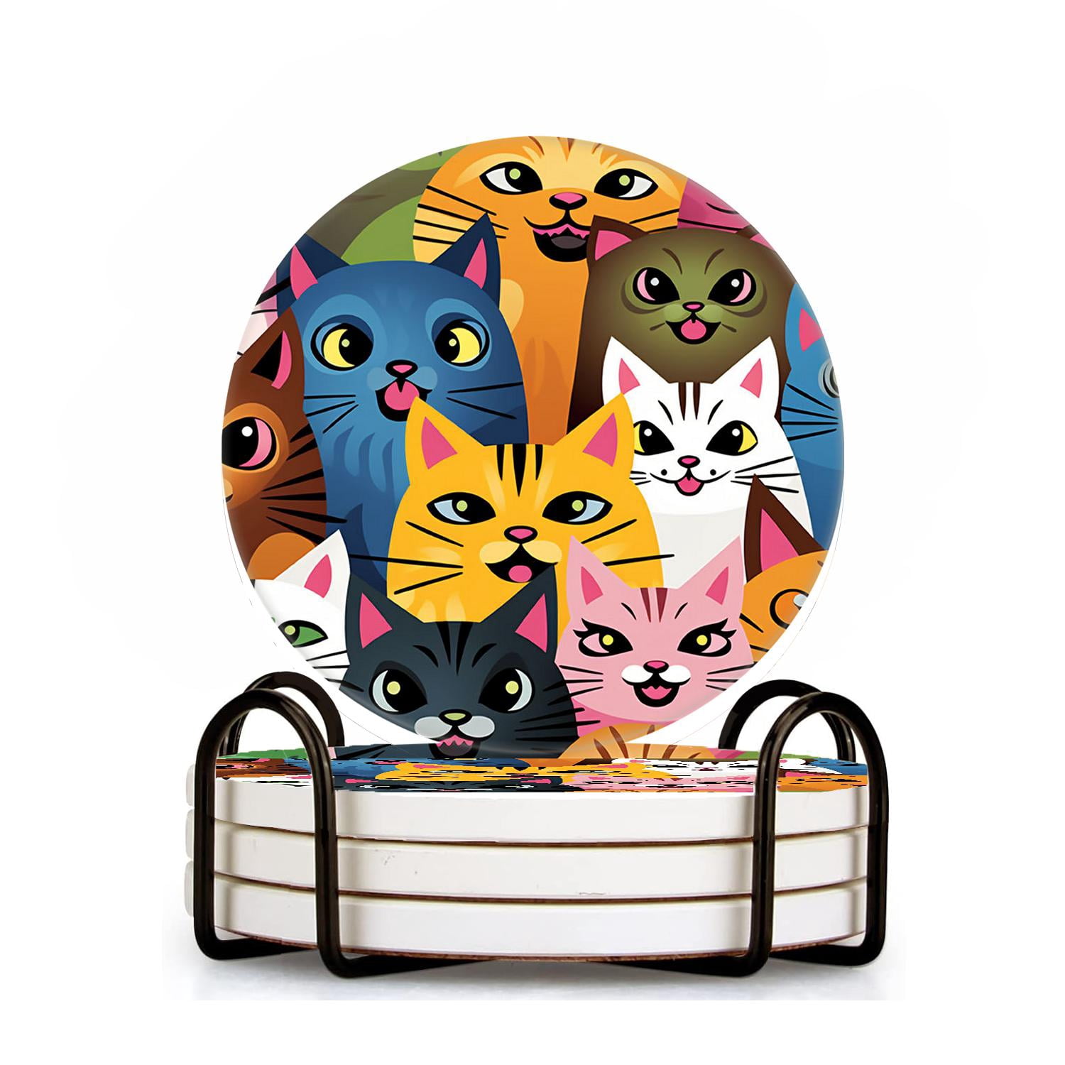 Cartoon Cats Different Cats Lovely Design Drink Coasters with Holder ...