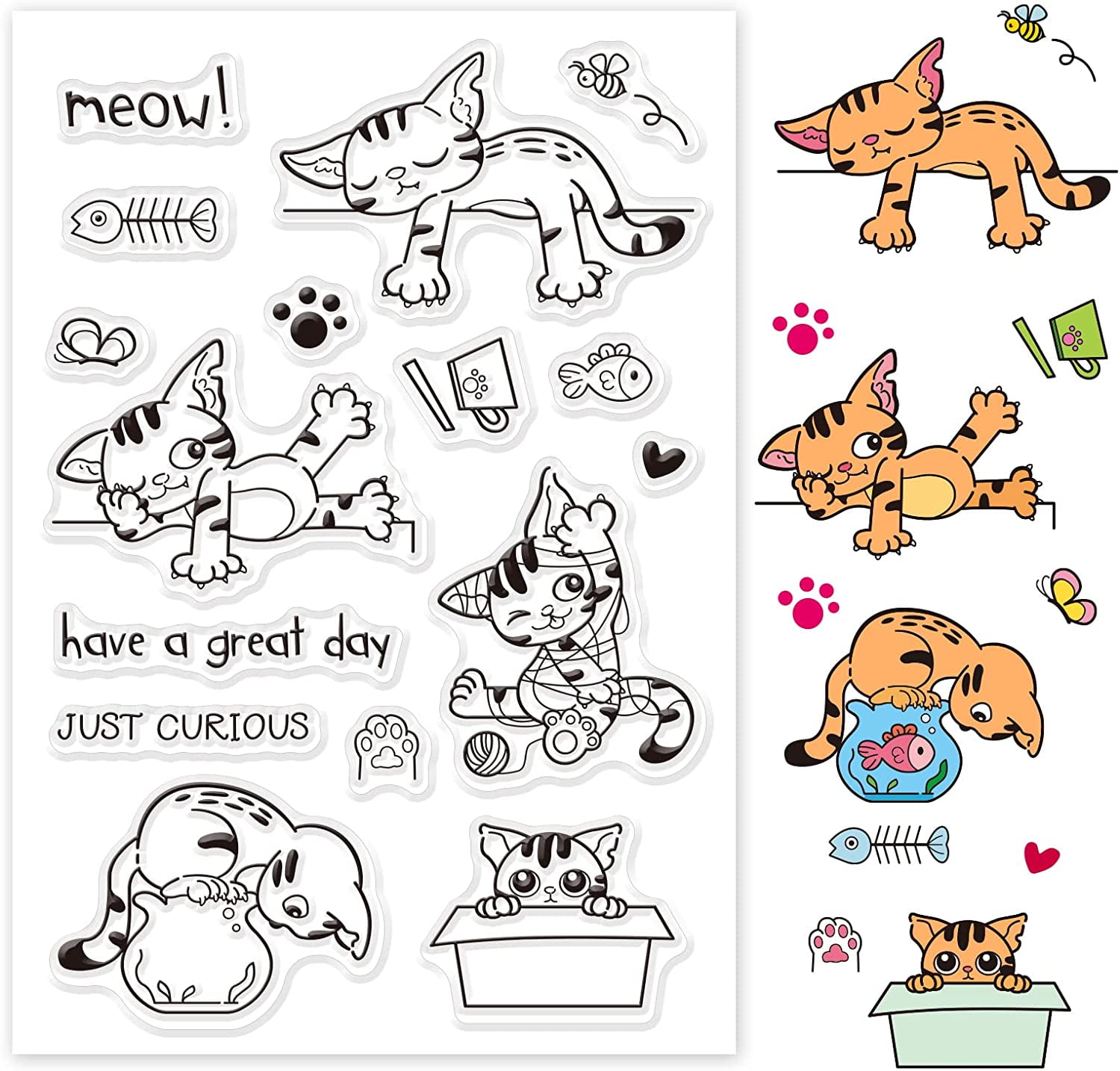 Cartoon Cats and Fishes Silicone Clear Stamps Transparent Stamps for ...