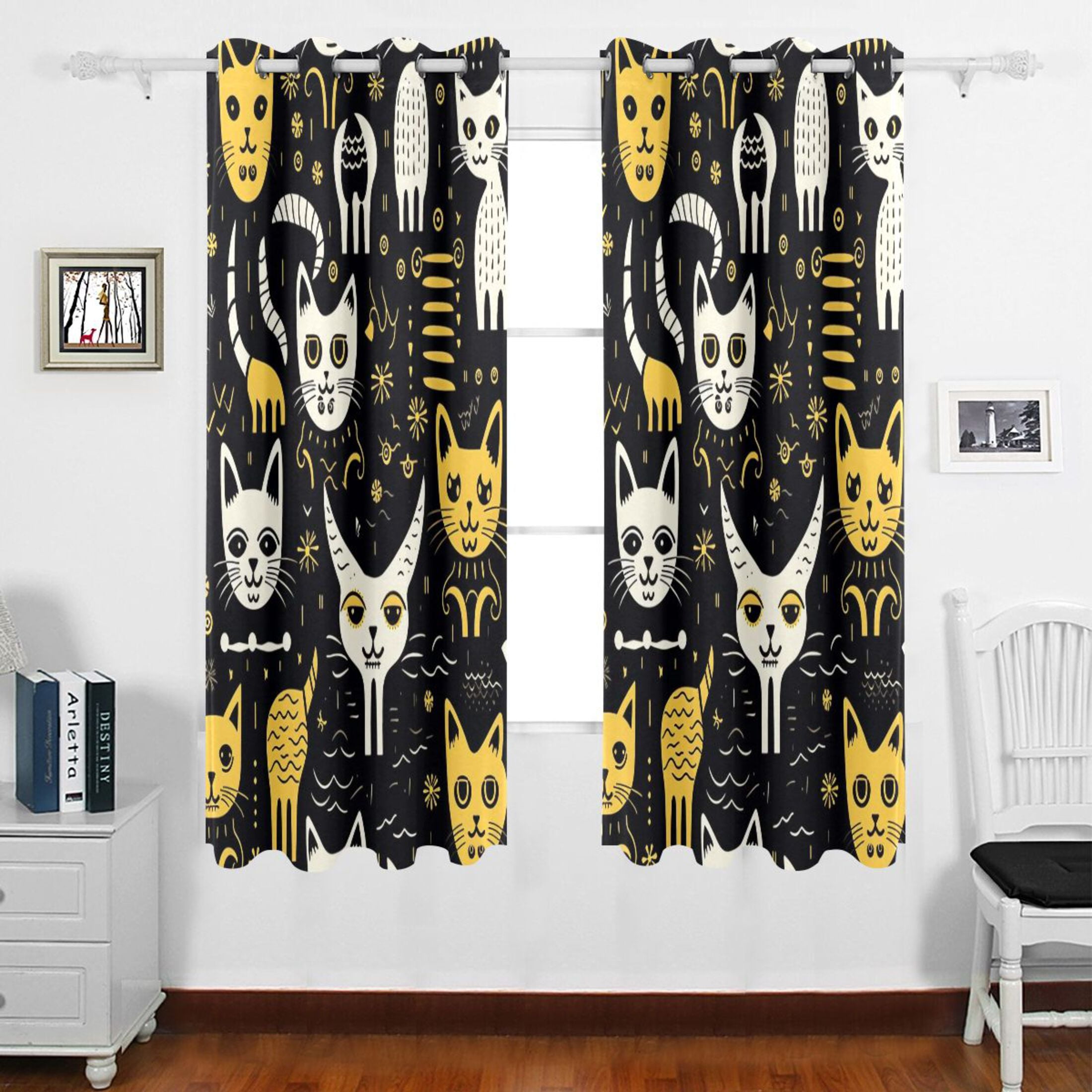 Cartoon Cats Grommet Blackout Curtains Thermal Insulated Window Curtain ...