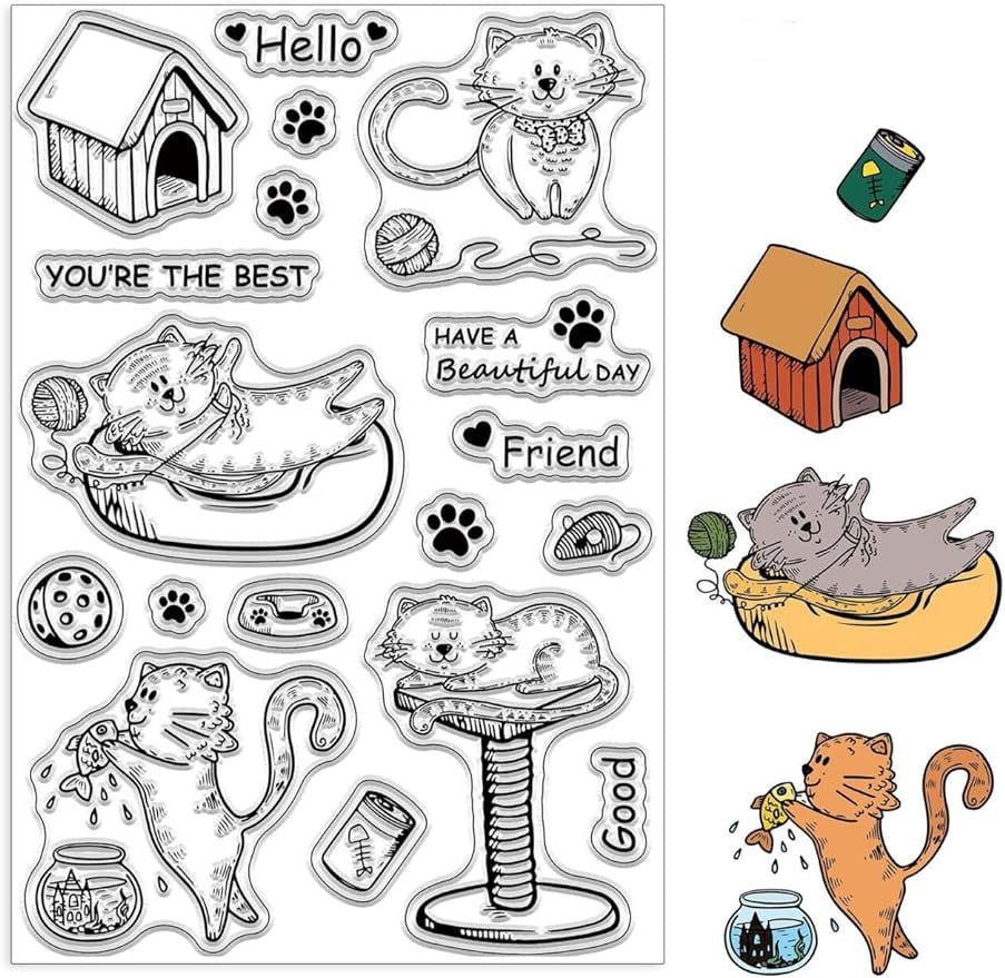 Cartoon Cats Paws Clear Rubber Stamp Cute Kitty Vintage Transparent ...