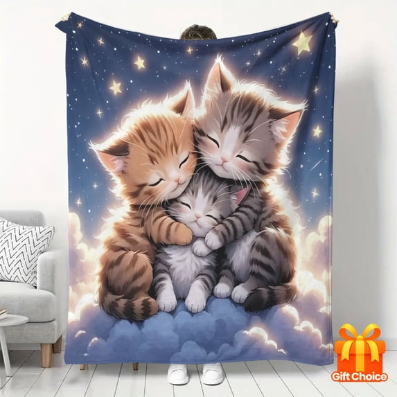 Cartoon Cats Snuggling Flannel Blanket All Season Sofa Throw Office ...