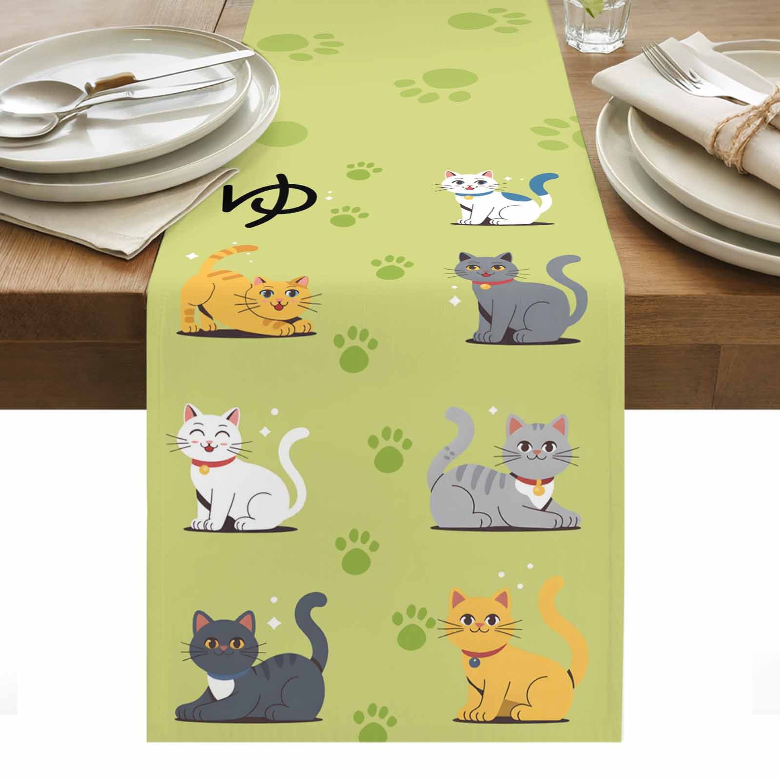 Cartoon Cats Table Runner - 72 Inch Long, Kitchen Dining Table Runner ...