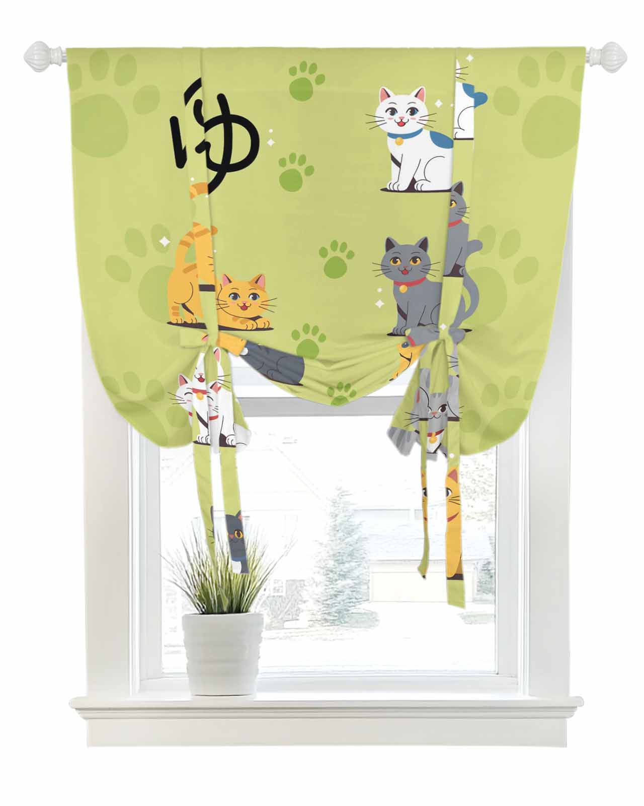 Cartoon Cats Tie Up Curtains for Window, Thermal Insulated Balloon ...