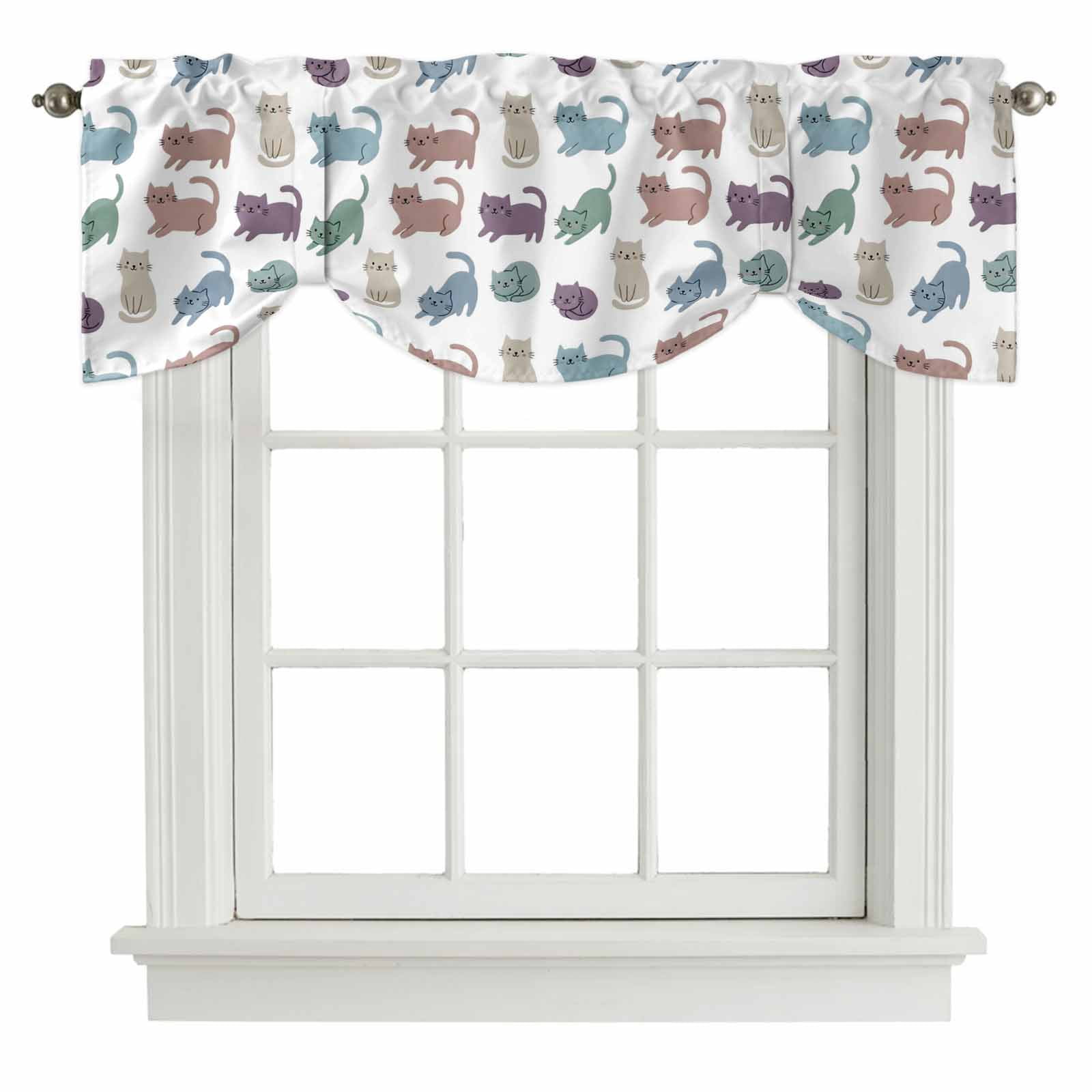 Cartoon Cats Tie Up Valance Curtains Blue Green Purple Cat Simple ...