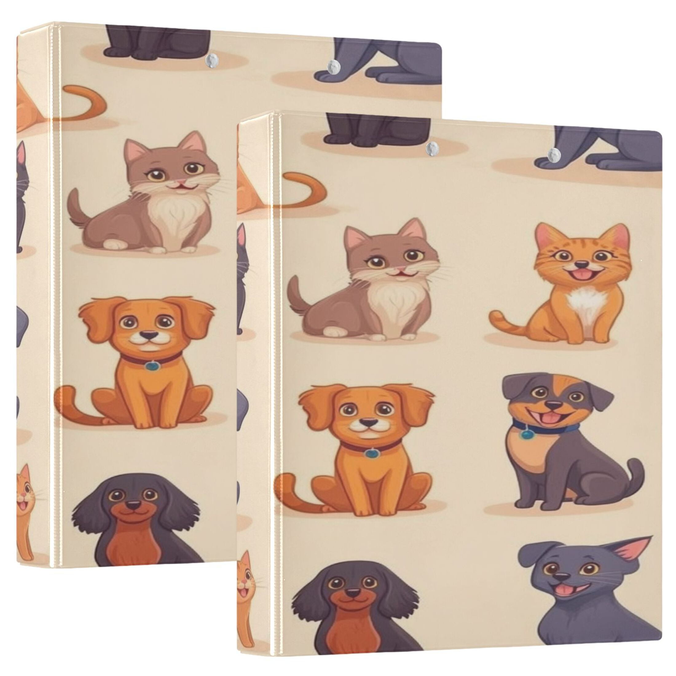 Cartoon Cats and Dogs Pattern 12.4x10.6in PVC Round Ring Binders, 2 ...