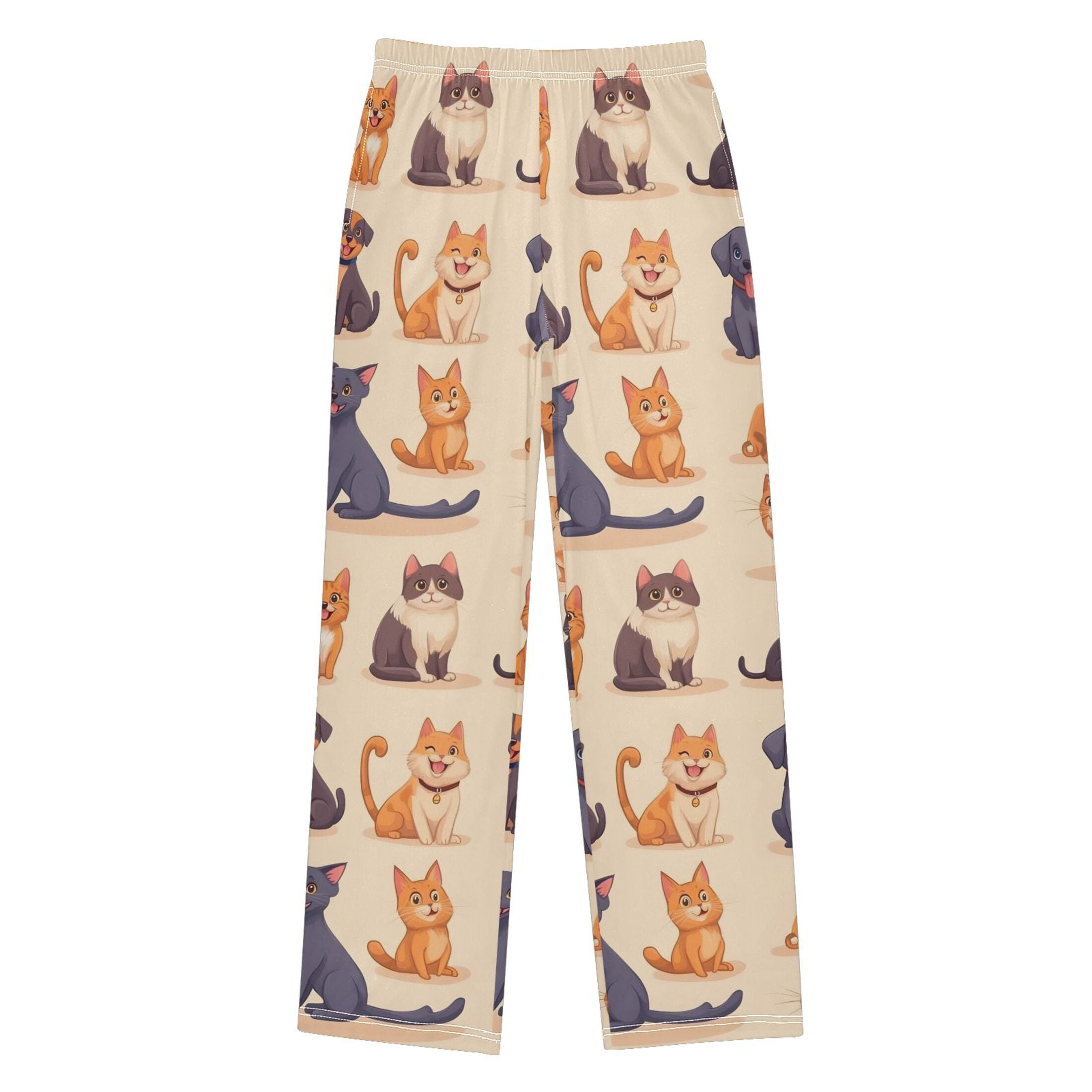 Cartoon Cats and Dogs Pattern Pajama Pants Soft Lightweight Lounge ...
