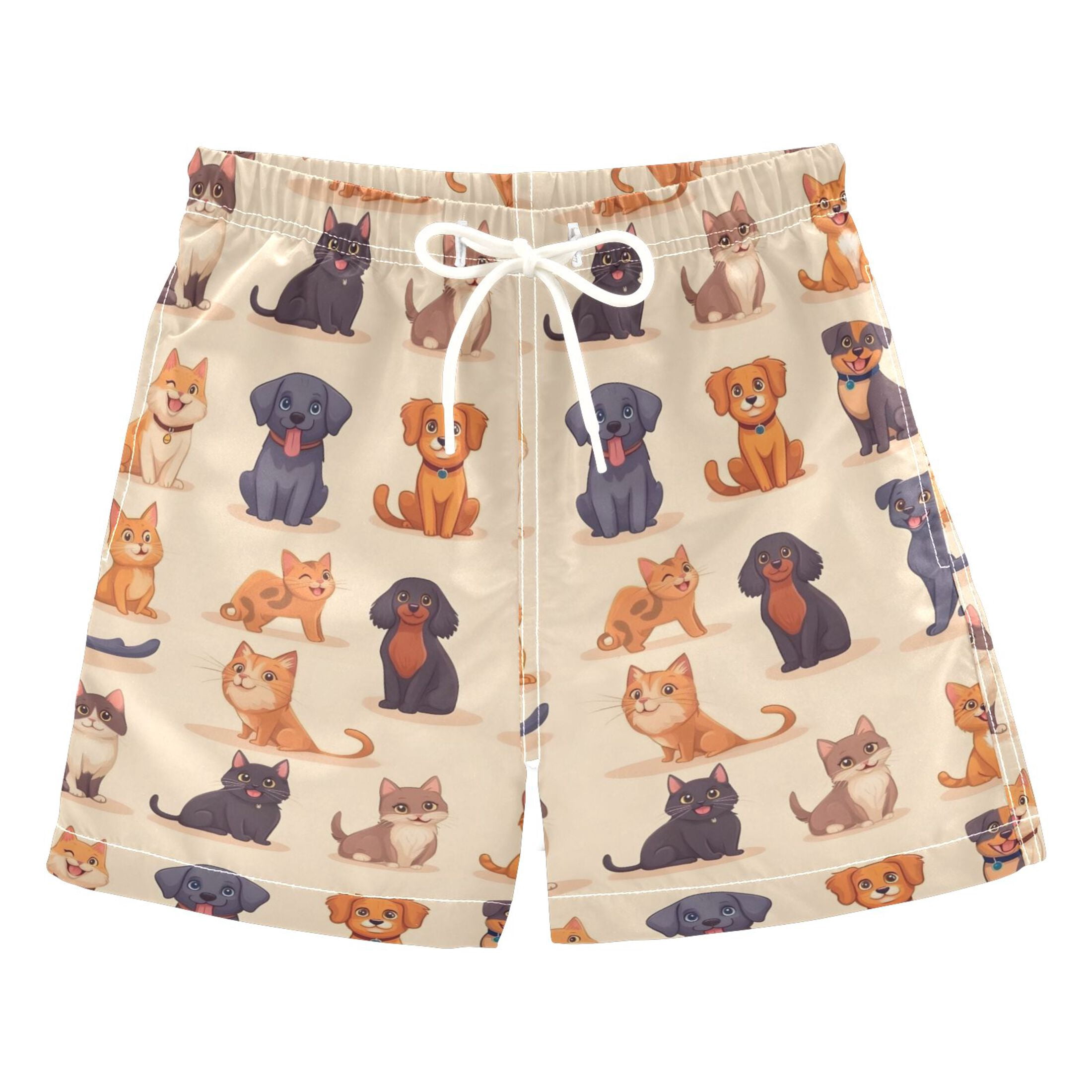 Cartoon Cats and Dogs Pattern Swim Trunks Quick Dry Beach Pool Board ...