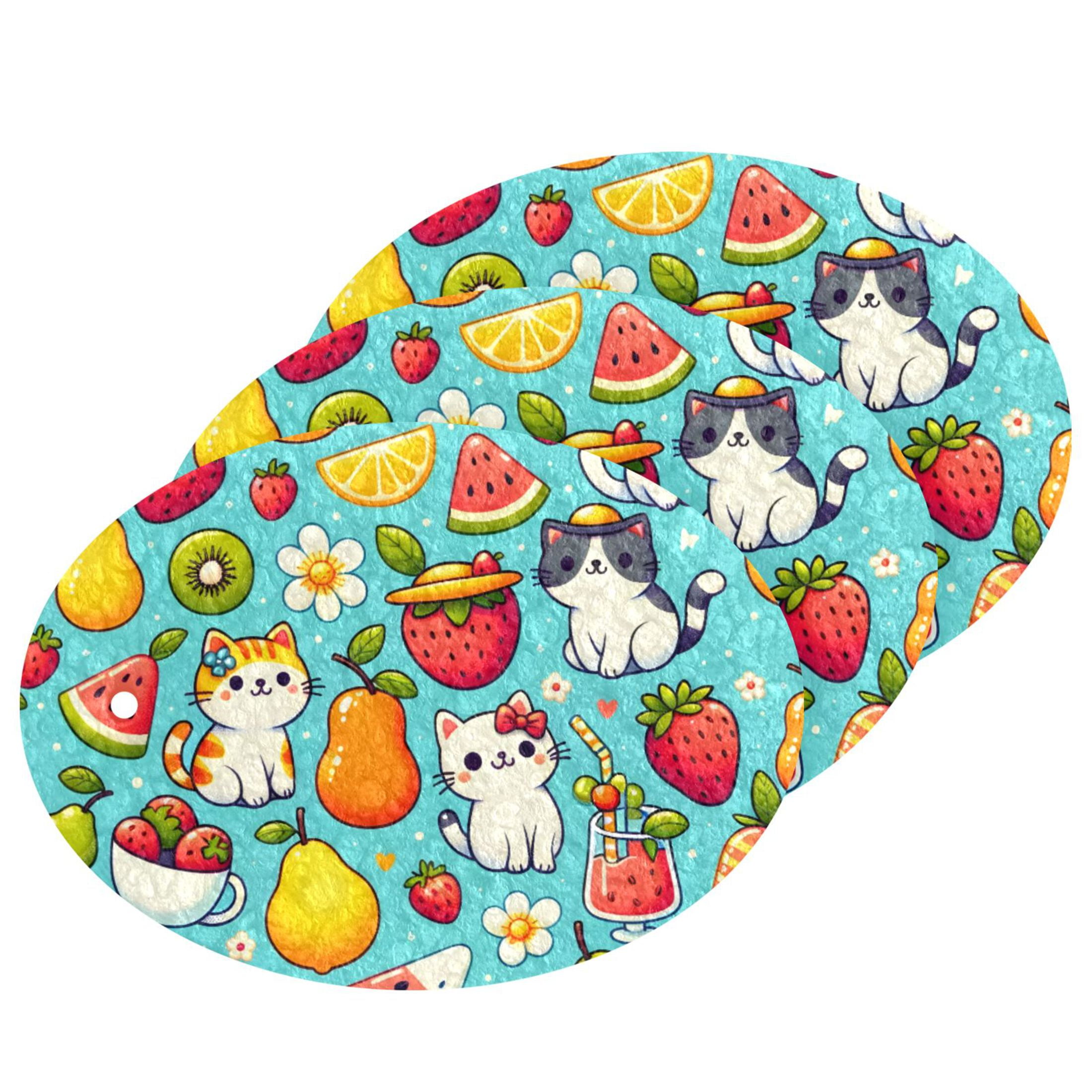 Cartoon Cats and Fruit 3 Pack Dish Sponges Bulk Natural Sponges ...