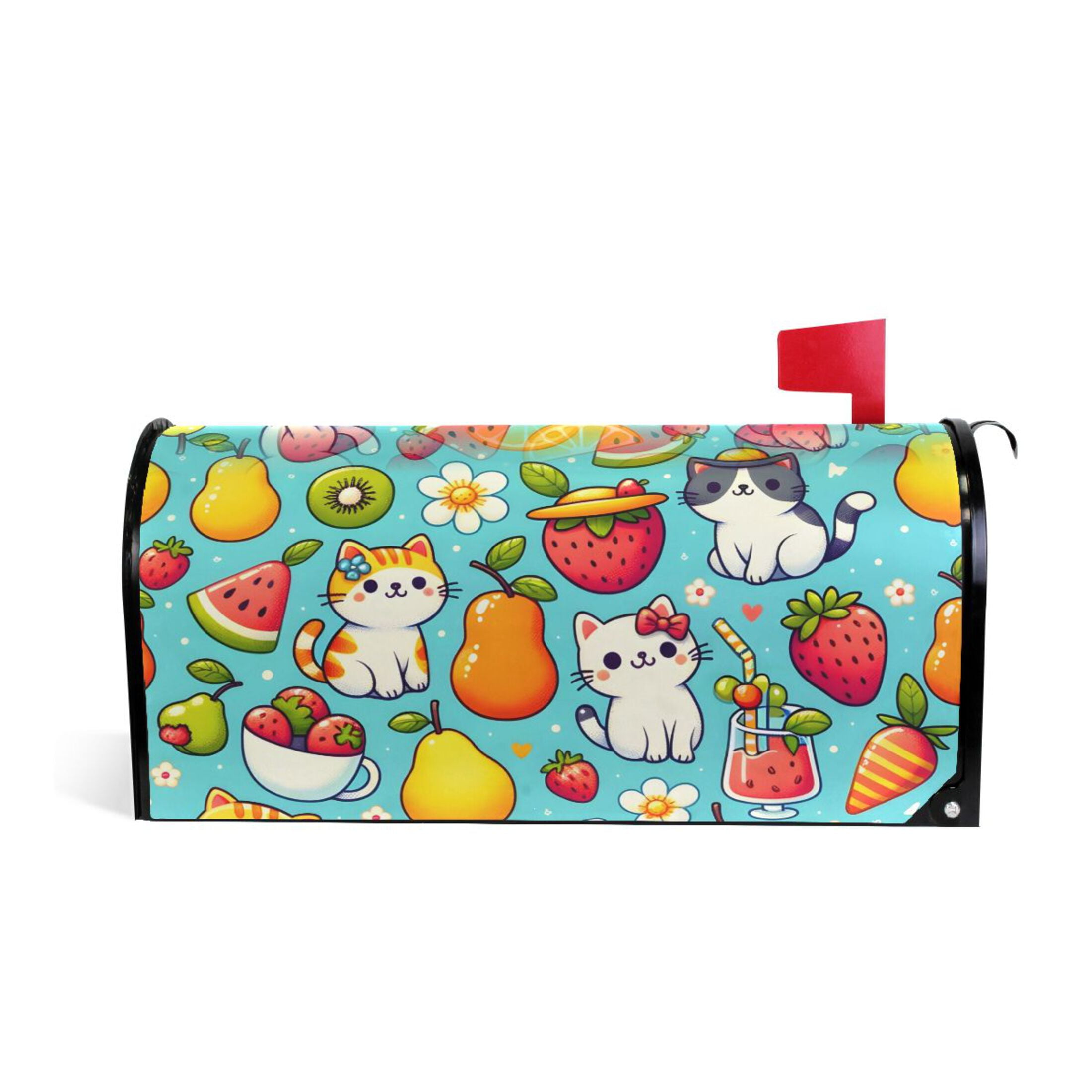 Cartoon Cats and Fruit Magnetic Mailbox Covers 21" X 18" Post Letter ...