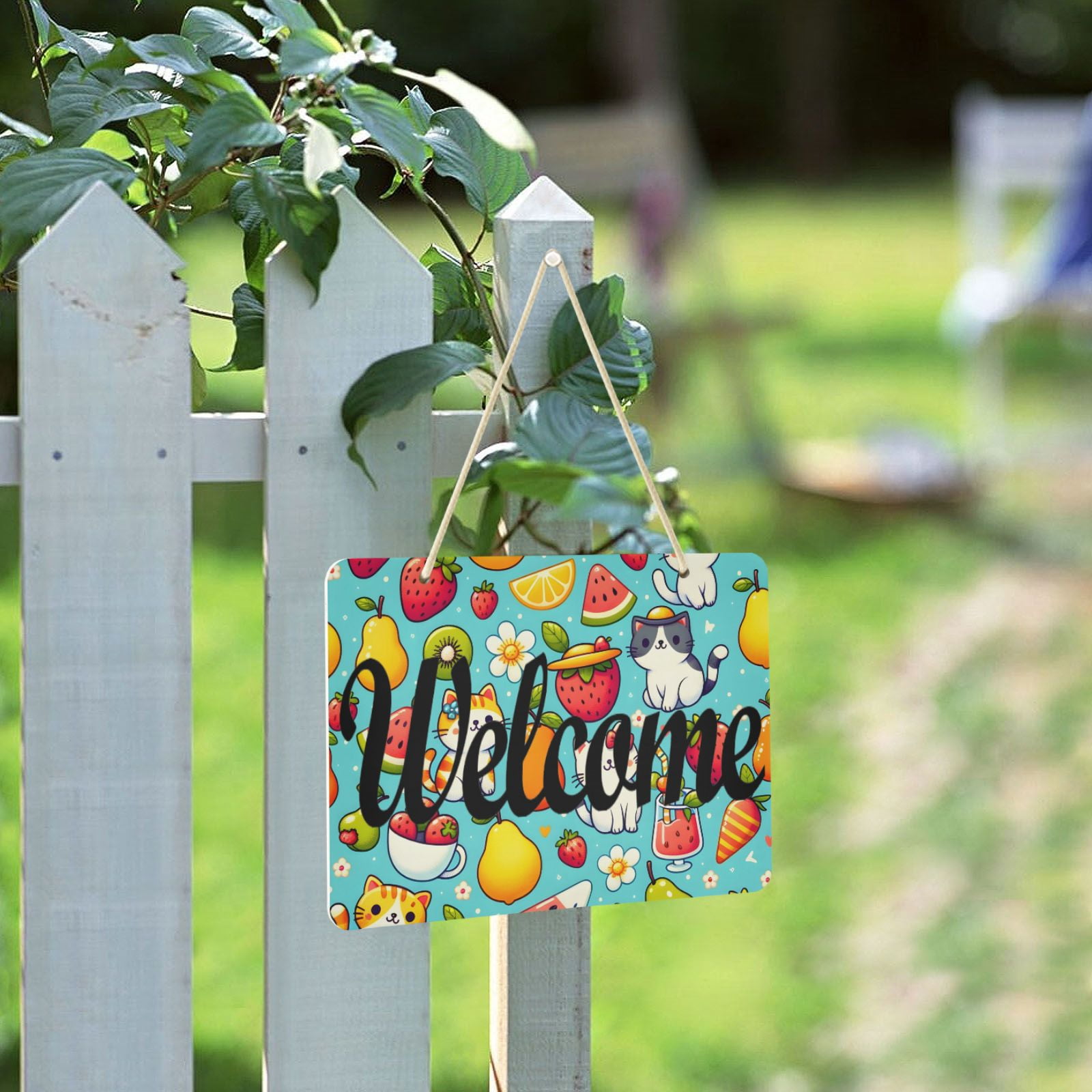 Cartoon Cats and Fruit Welcome Sign for Front Door Porch Wreath Door ...