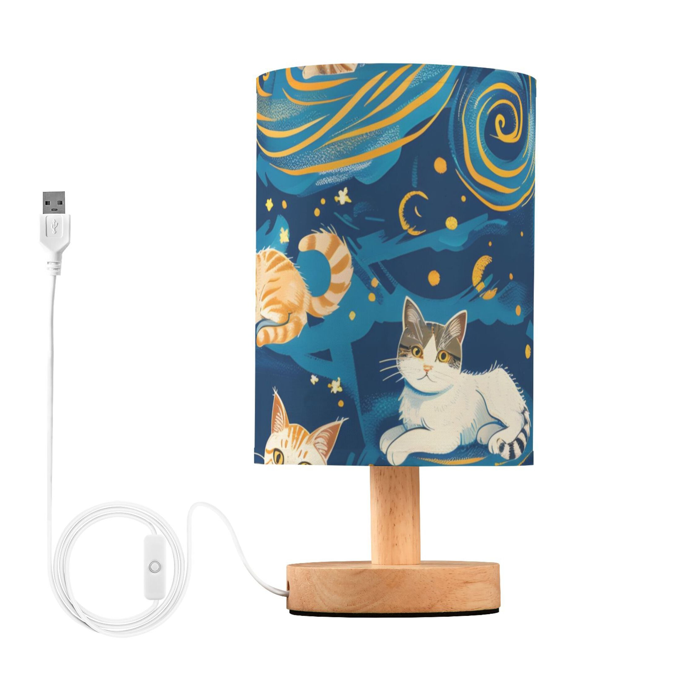 Cartoon Cats and Starry Sky Bedside Desk Lamp LED Table Nightstand ...