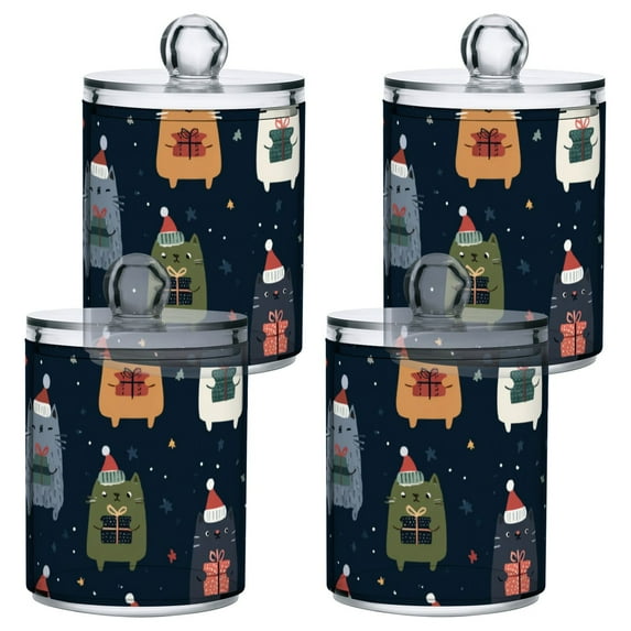 Cartoon Cats in Christmas Translucent Plastic Cans Storage Canisters ...