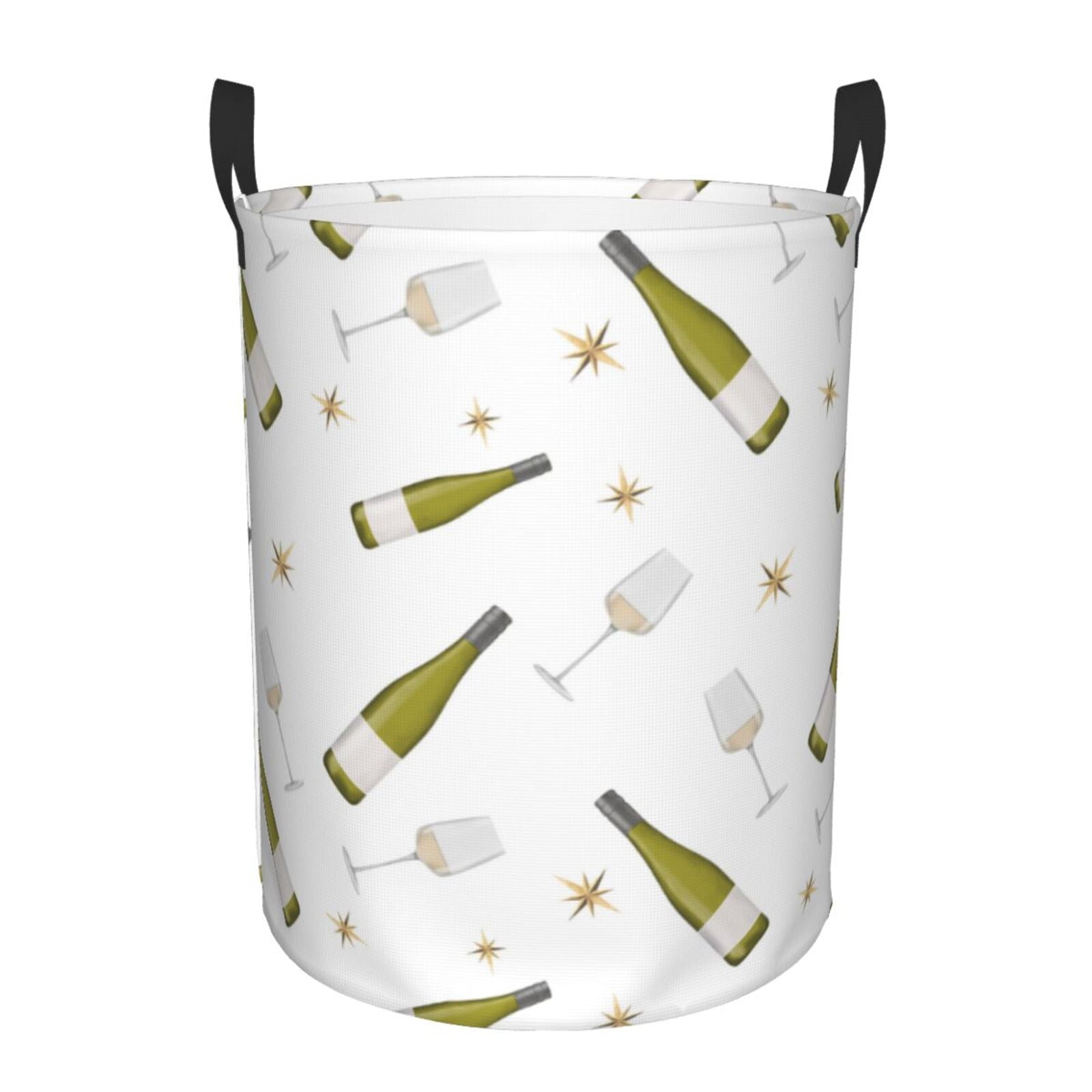 Cartoon Champagne Print Round Laundry Basket, Laundry Hamper with ...