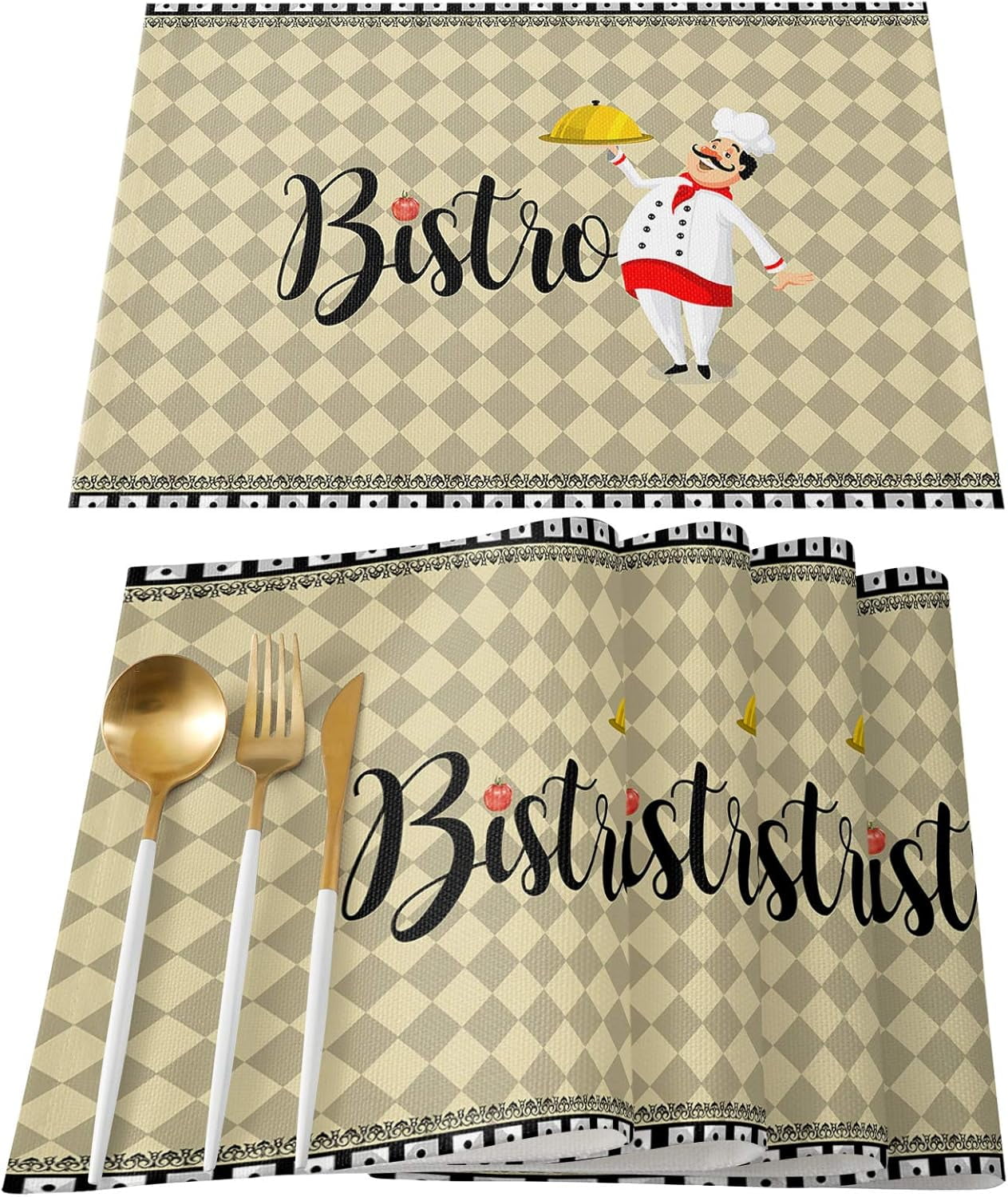 Cartoon Character Chef Vinatge Farm Buffalo Plaid Placemats for Dinning ...