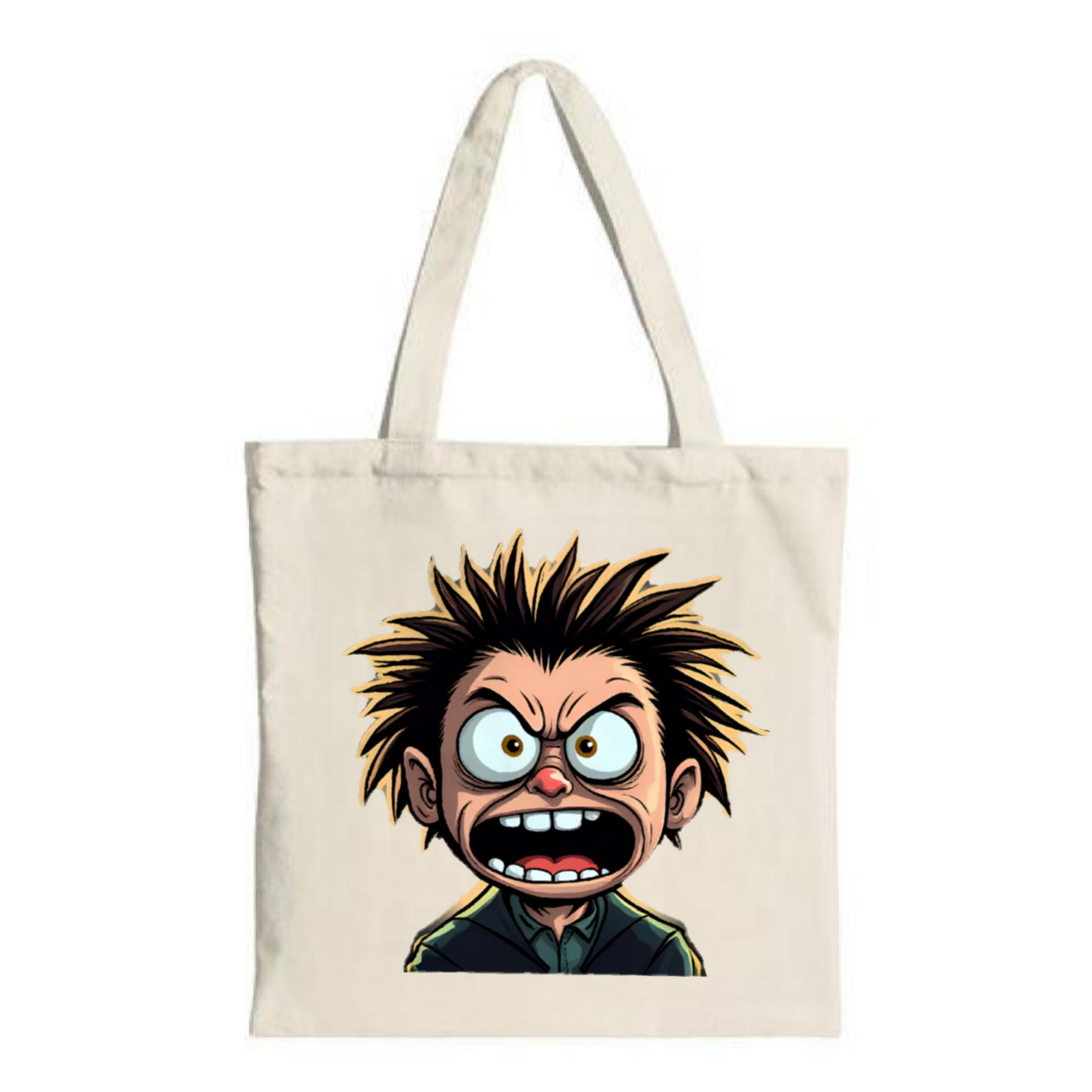 Cartoon Character Tote Bag - Spiky Black Hair Blue Eyes Open Mouth ...