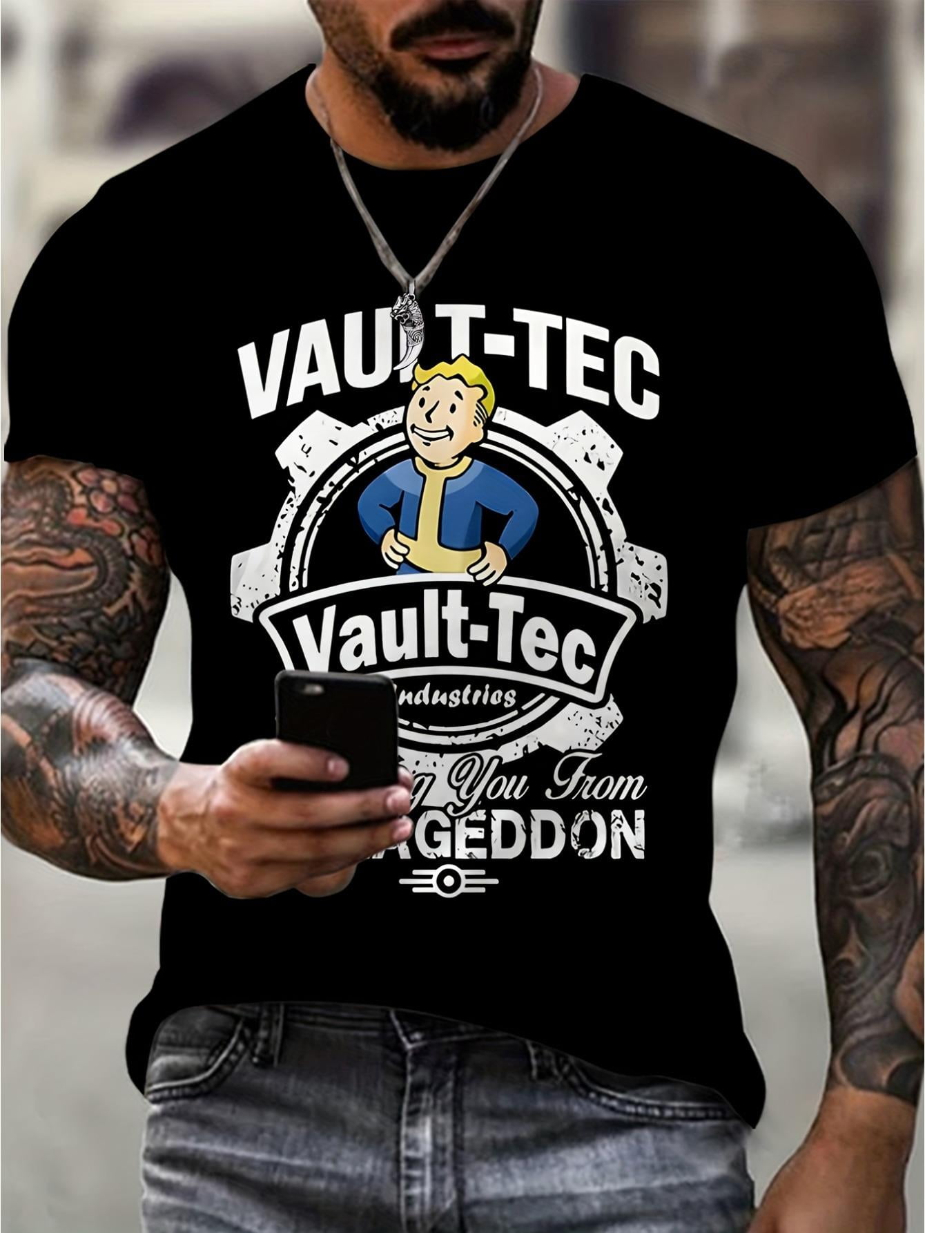 Cartoon Character With Letter Vault-tec Print T-shirt, Summer Trendy Casual Short Sleeve Tees ...