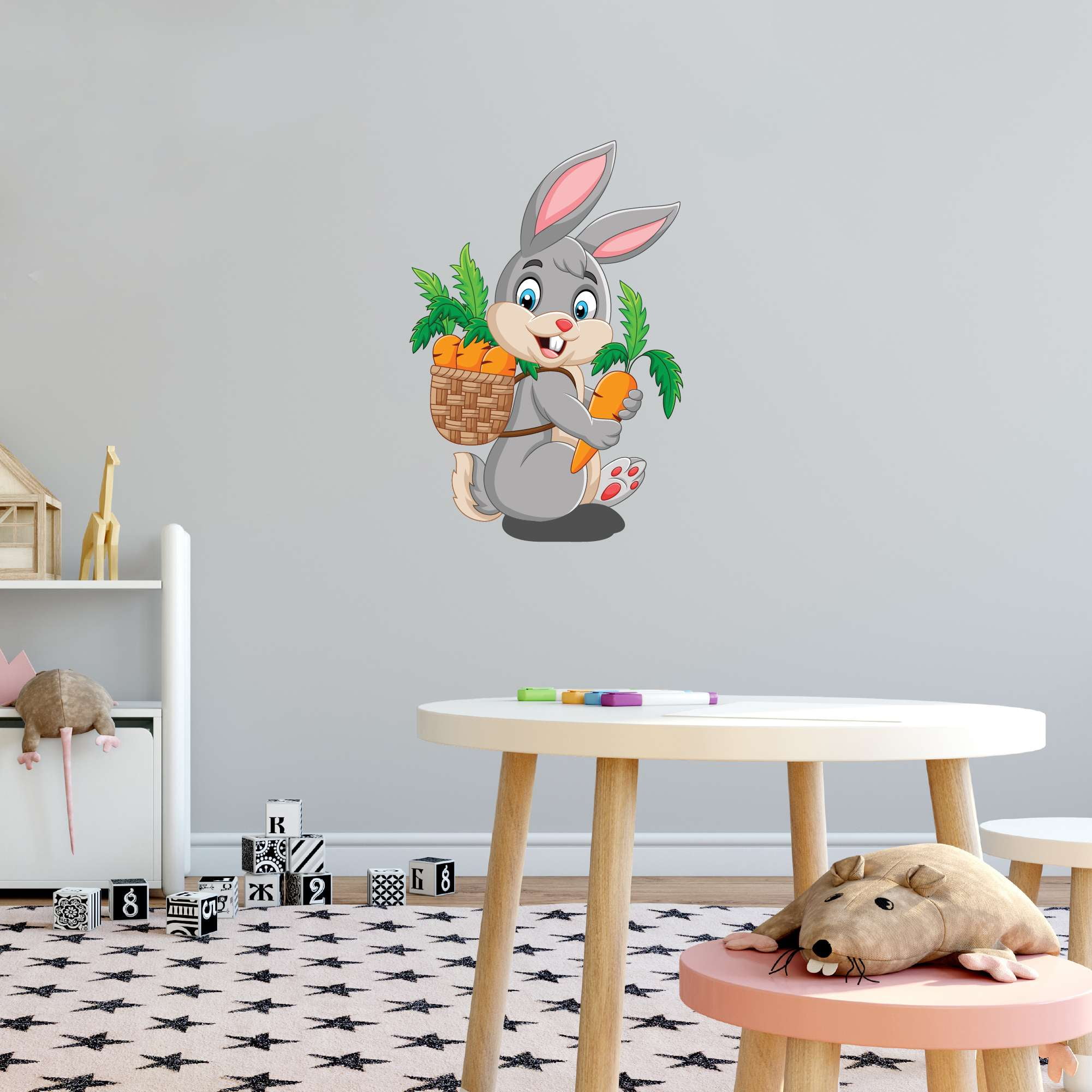 Cartoon Characters Bunny Rabbits Bunny Carrots Basket BE KIND Garden ...