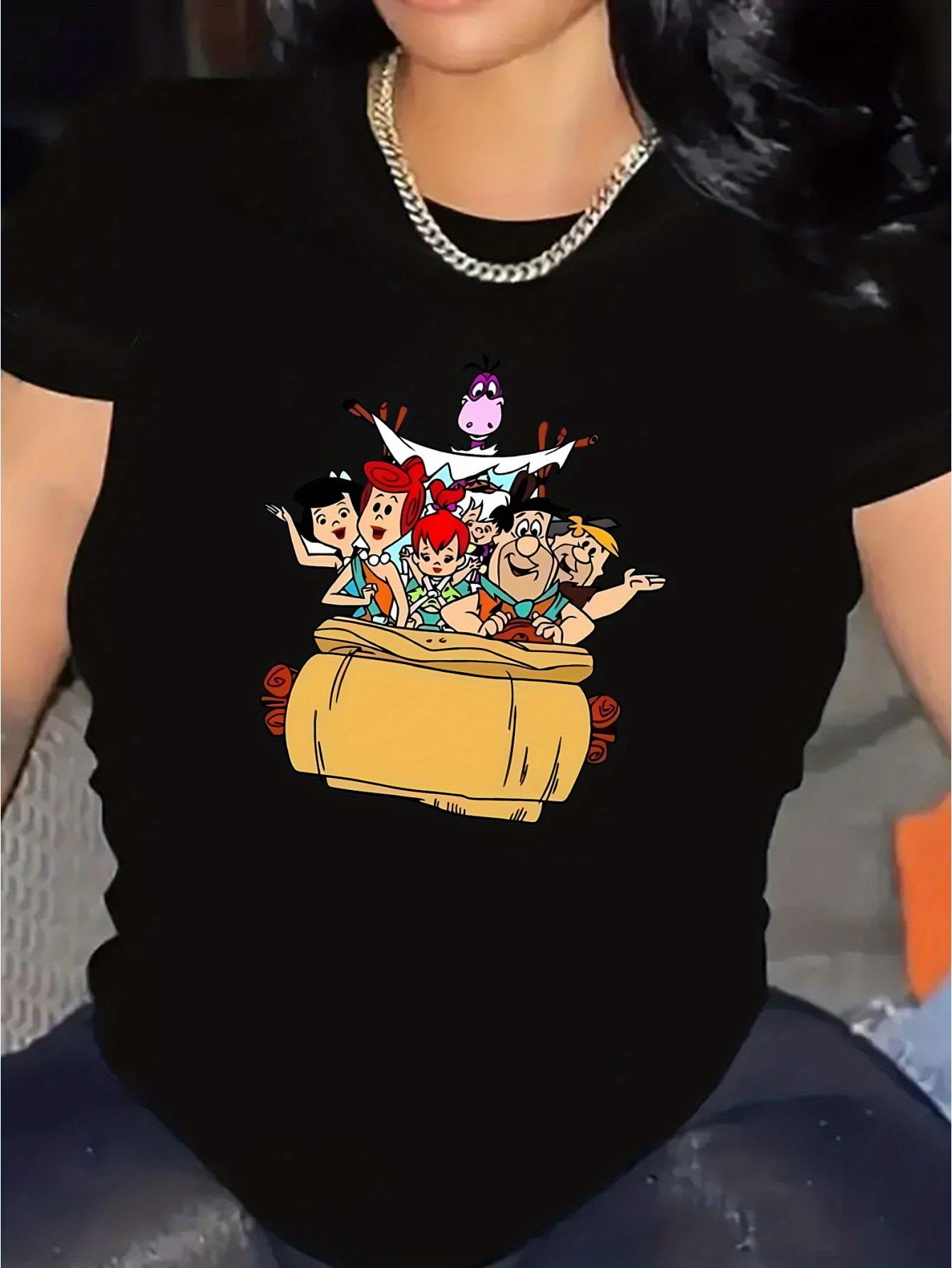 Cartoon Characters Graphic Crew Neck Tee Shirt for Women -Medium ...