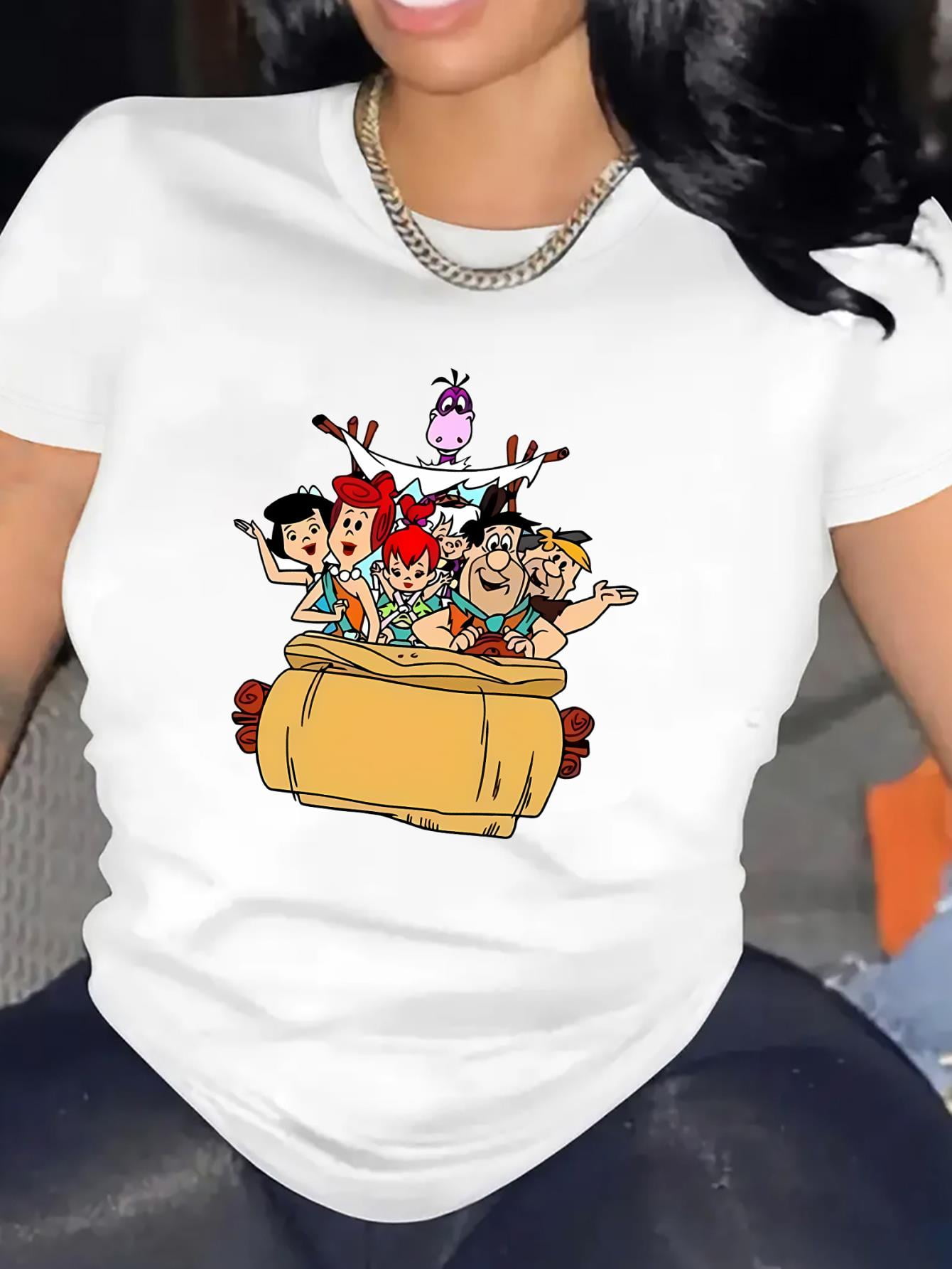 Cartoon Characters Graphic Crew Neck Tee Shirt for Women -Medium ...