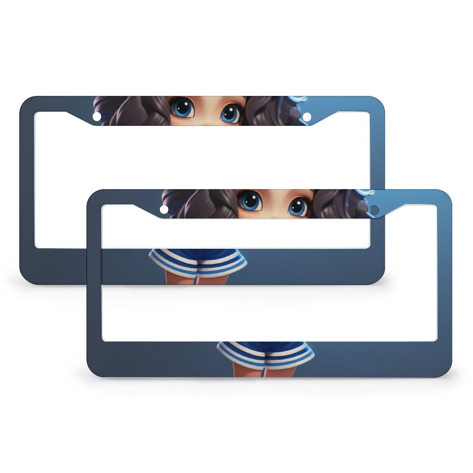 Cartoon Cheerleader with Blue Uniform License Plate Cover 2 Pack Cheer ...