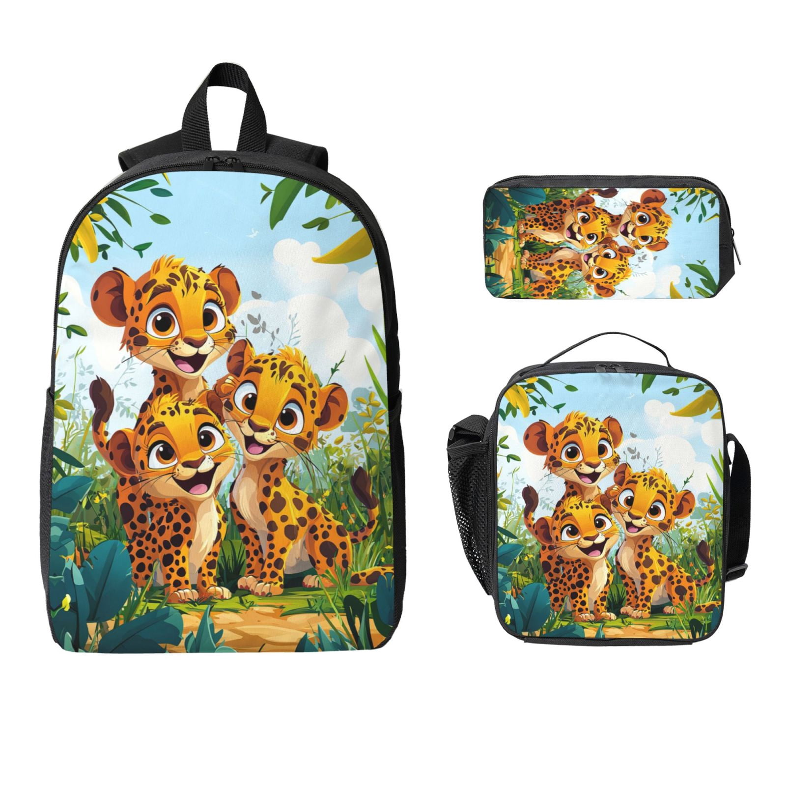 Cartoon Cheetah 3 Piece Backpack Casual Multifunction Travel Backpacks ...