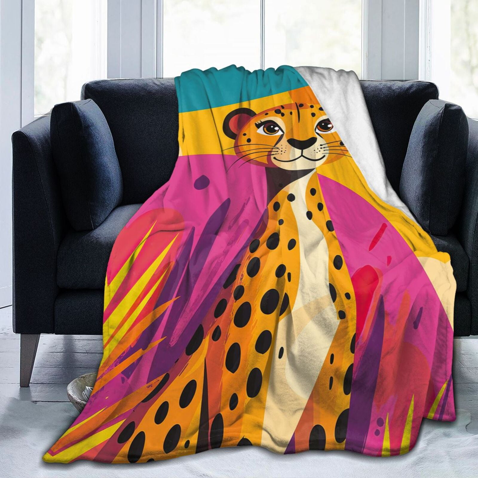 Cartoon Cheetah Throw Blanket Ultra Soft Cozy Decorative Flannel ...
