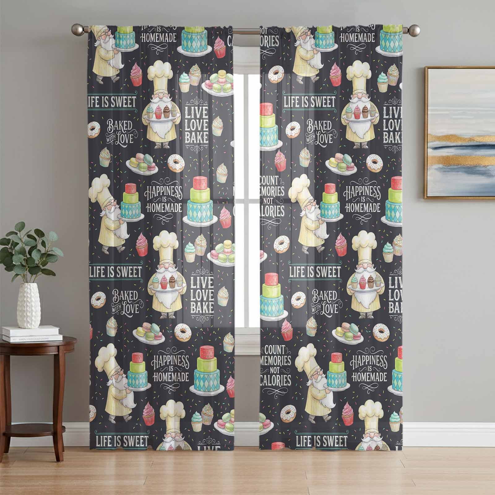 Cartoon Chef Cakes Sheer Curtains for Living Room Bedroom Country Funny ...