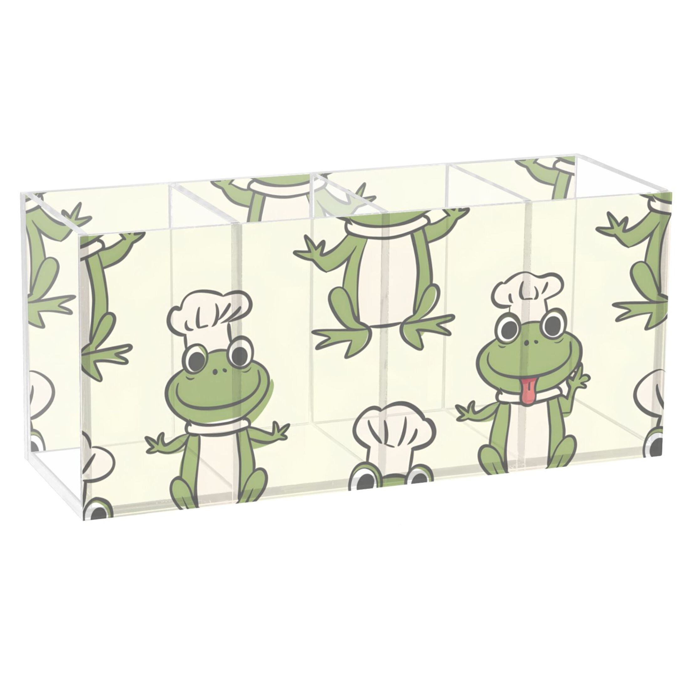 Cartoon Chef Frogs Acrylic Pencil Holder Makeup Brush Organizer Pen Box ...