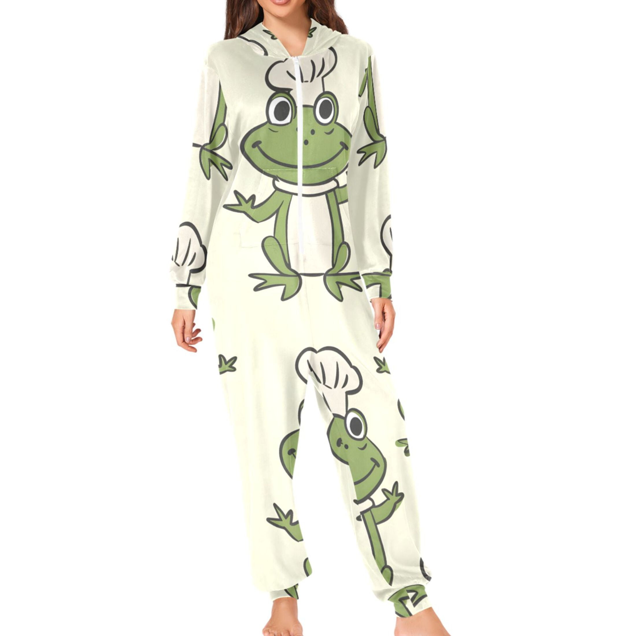 Cartoon Chef Frogs Adult's Hoodie Onesie Jumpsuit One-Piece Pajamas ...