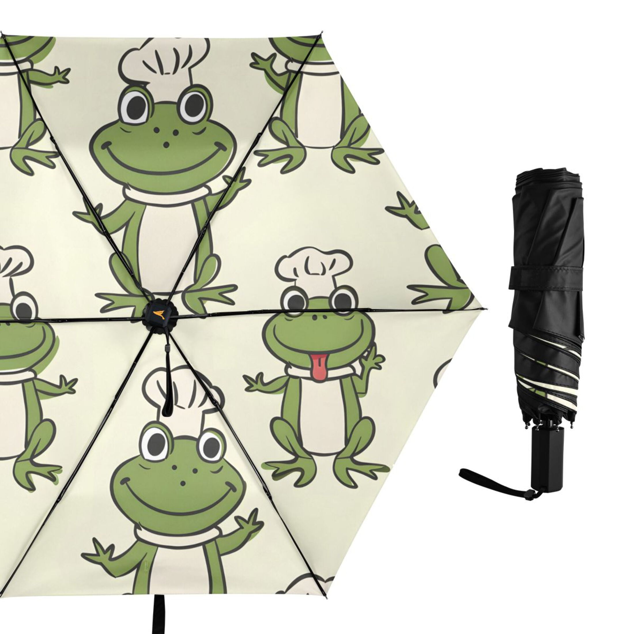 Cartoon Chef Frogs Triple Folding Umbrella Parasol 6 Ribs UV Protection ...