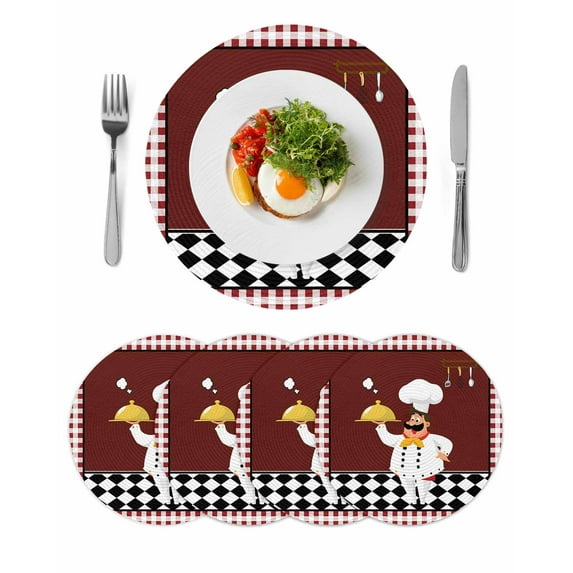 Cartoon Chef Kitchen Round Table Placemats set of 4, Gourmet Rustic ...
