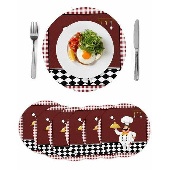 Cartoon Chef Kitchen Round Table Placemats set of 6, Gourmet Rustic ...
