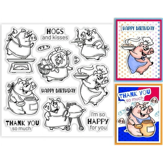 Cartoon Chef Pig Clear Stamps for Cards Making Food Happy Pig Clear ...