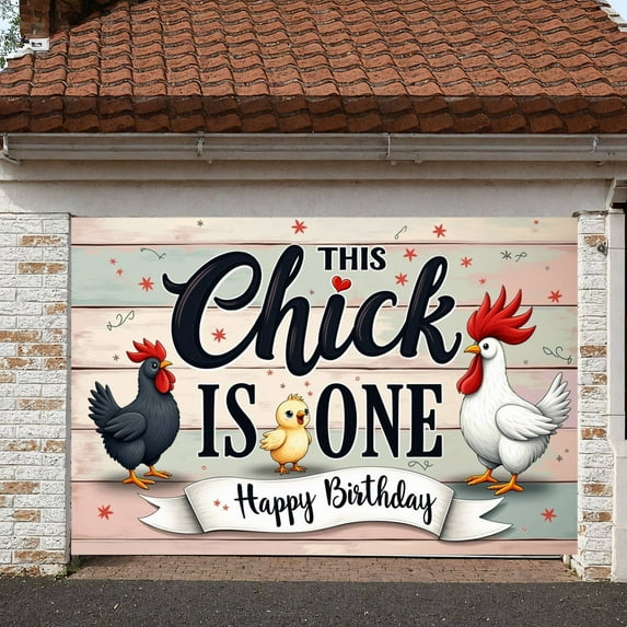 Cartoon Chick Chick Birthday Banner Wooden Background First Birthday ...
