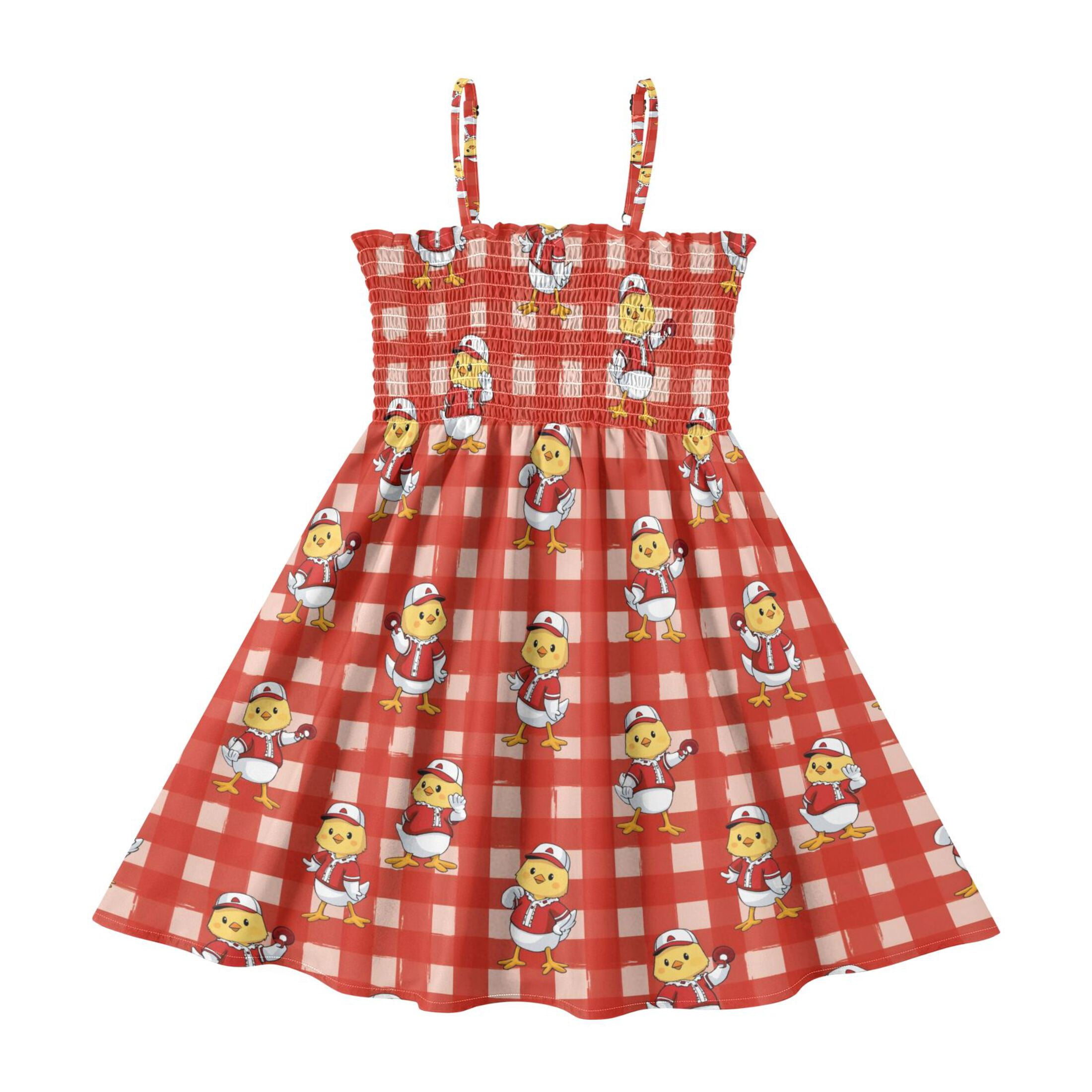 Cartoon Chick Pattern Girls' Casual Dresses 2Y-8Y Sleeveless Ruffle ...