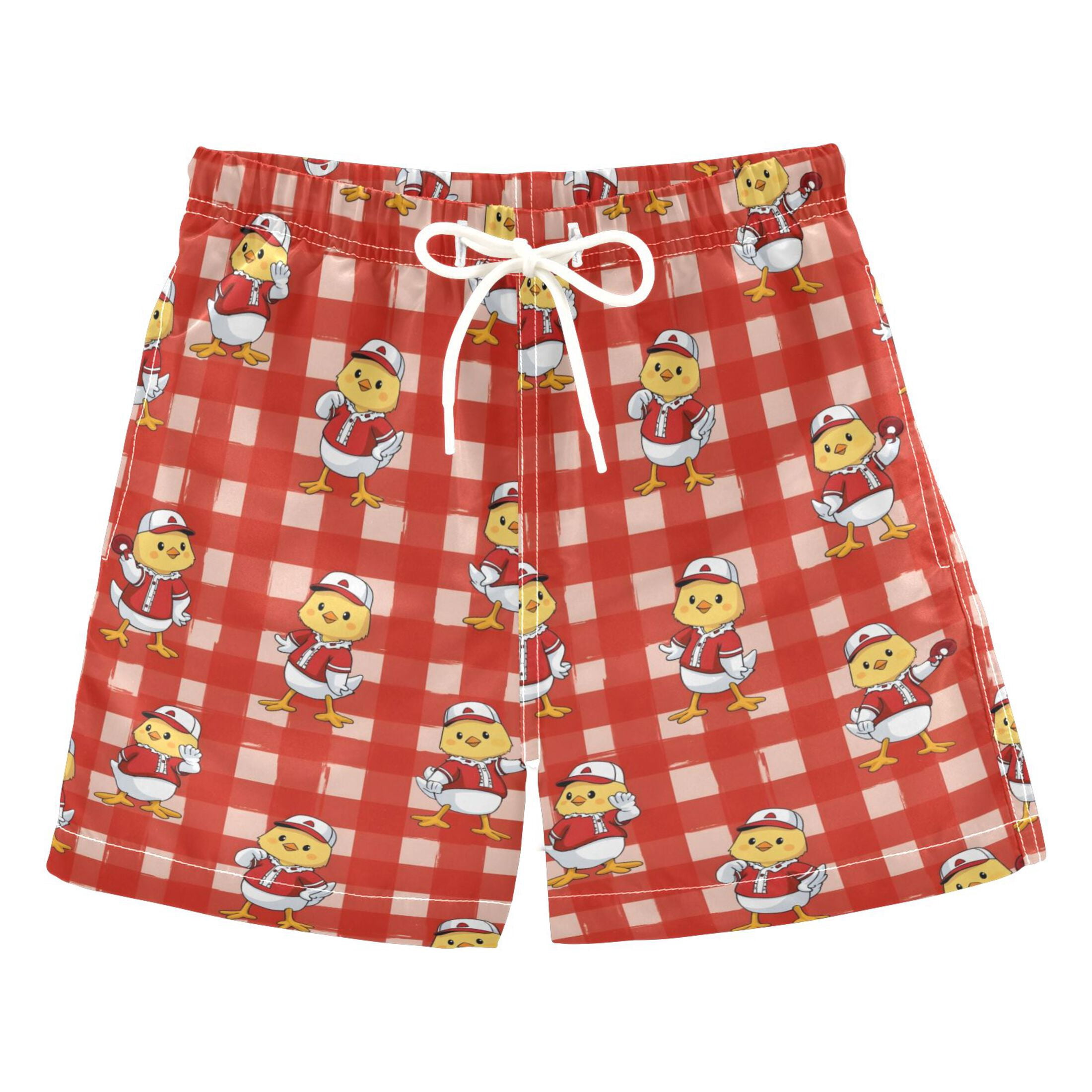 Cartoon Chick Pattern Swim Trunks Quick Dry Beach Pool Board Shorts ...
