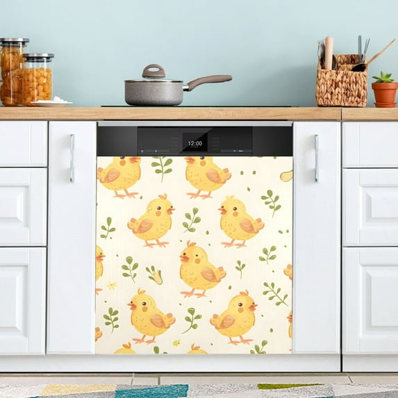 Cartoon Chick and Leaf Dishwasher Magnet Cover Magnetic Fridge Door ...