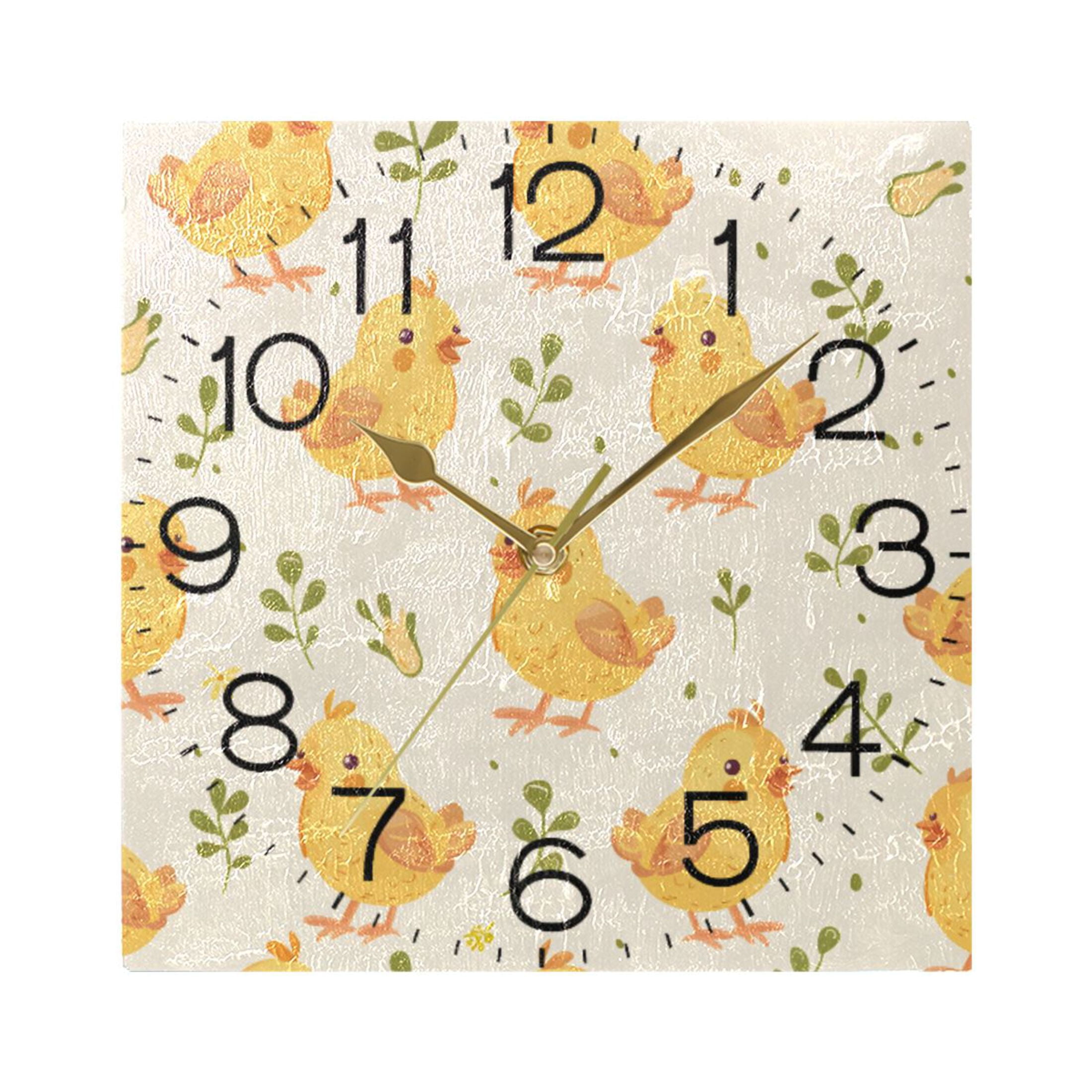Cartoon Chick and Leaf Wall Clock 7.78" Non-Ticking Silent Battery ...