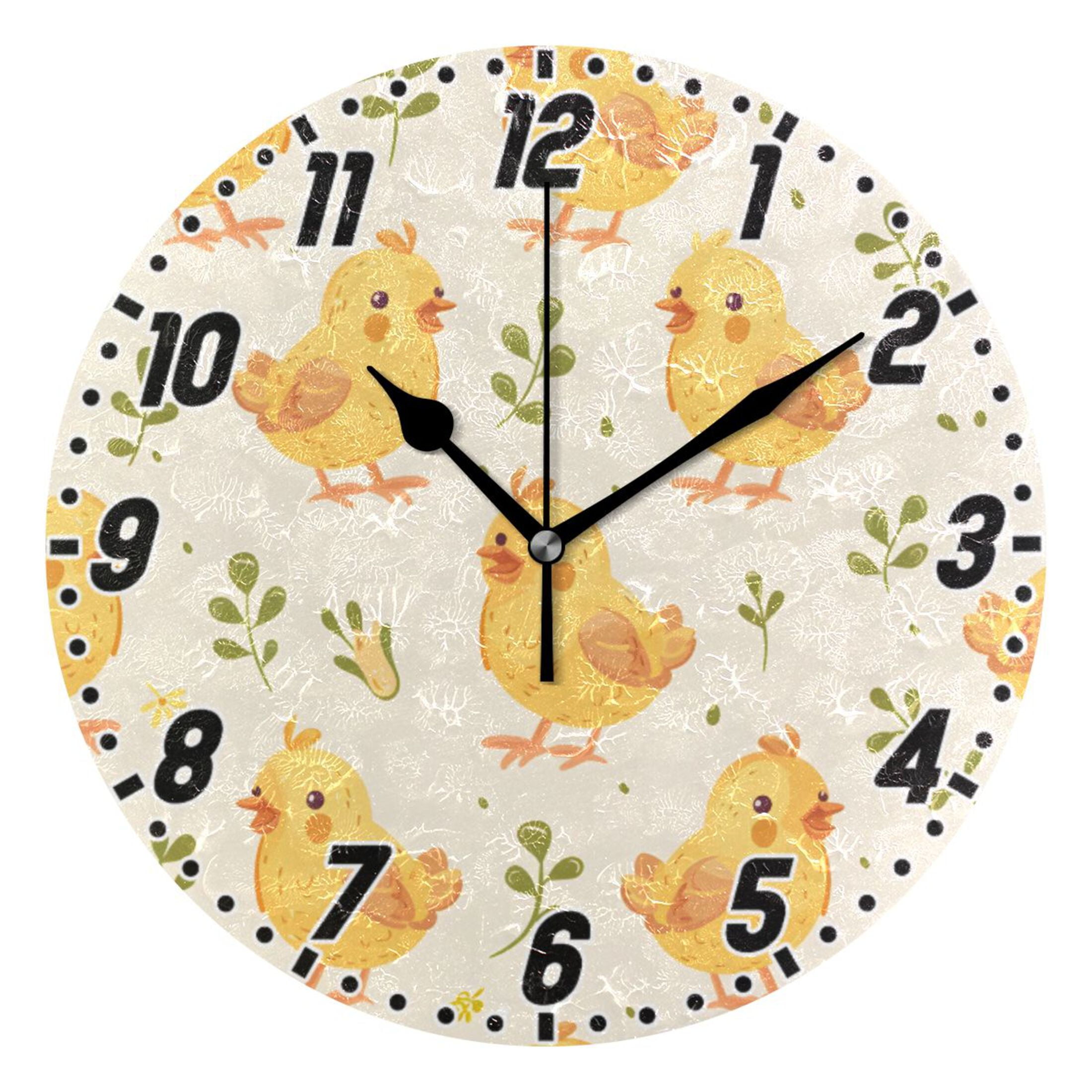 Cartoon Chick and Leaf Wall Clock 9.8 inch Battery Operated Clocks Non ...